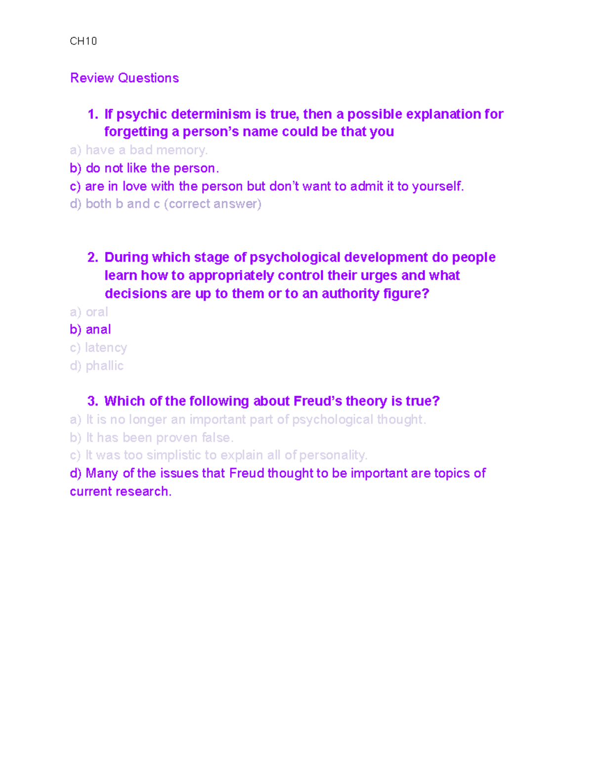 Basics of Psychoanalysis Practice - CH Review Questions If psychic ...