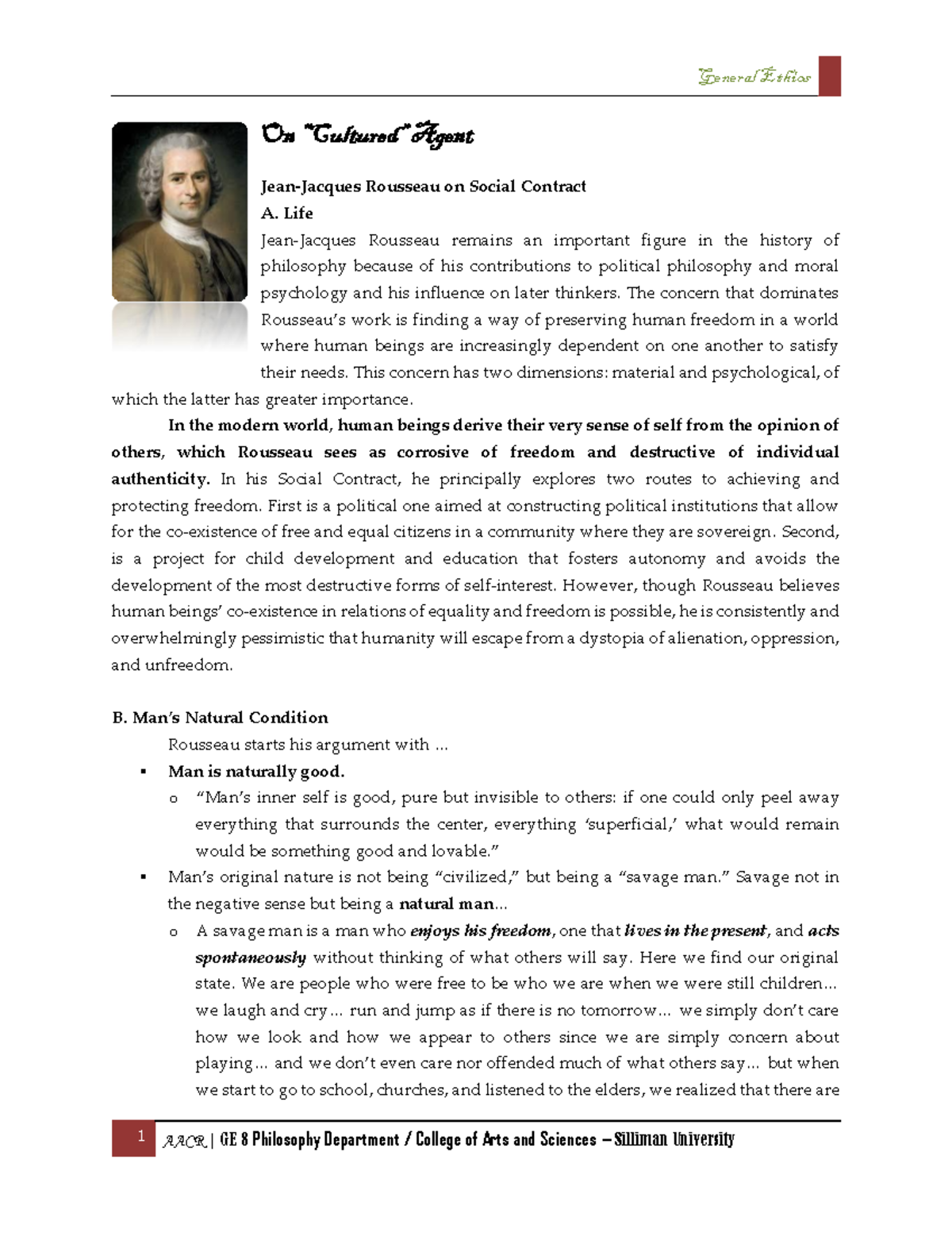 Jean Jacques Rousseaus Cultured Man - General Ethics 1 AACR | GE 8 ...
