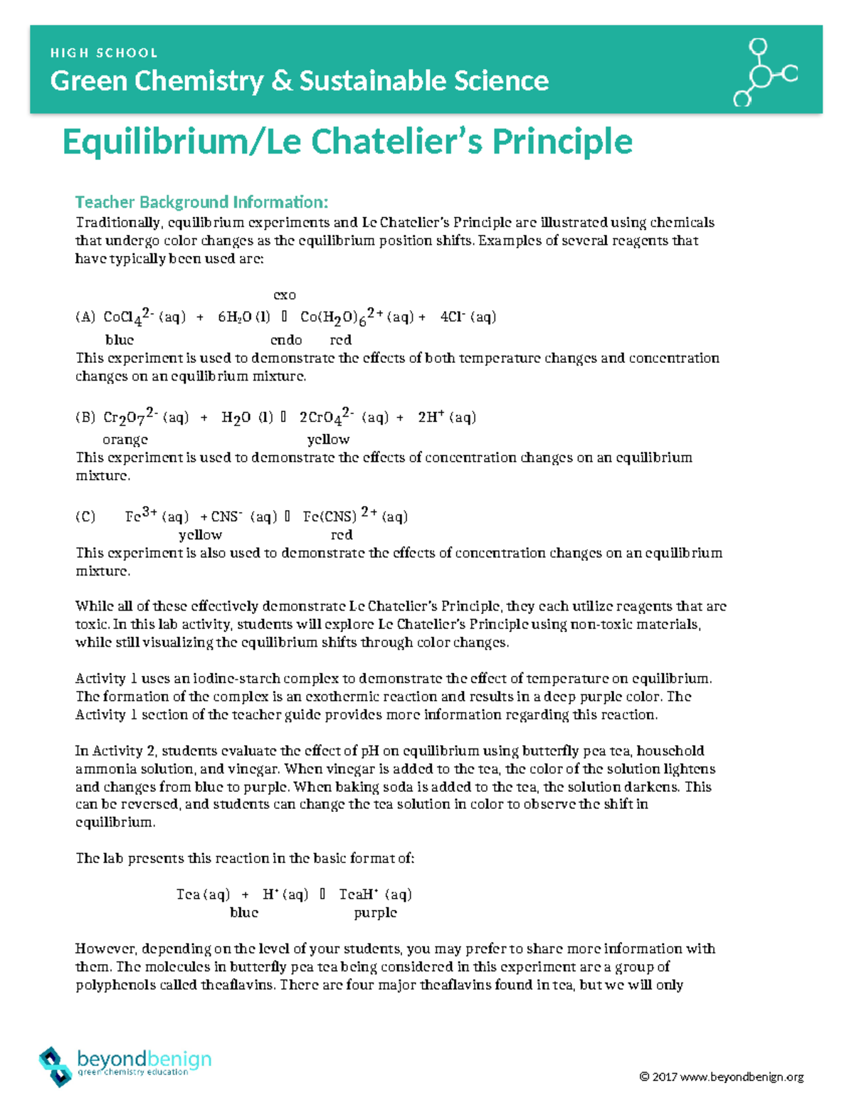 Equilibrium Le Chateliers Principle - Equilibrium/Le Chatelier’s ...