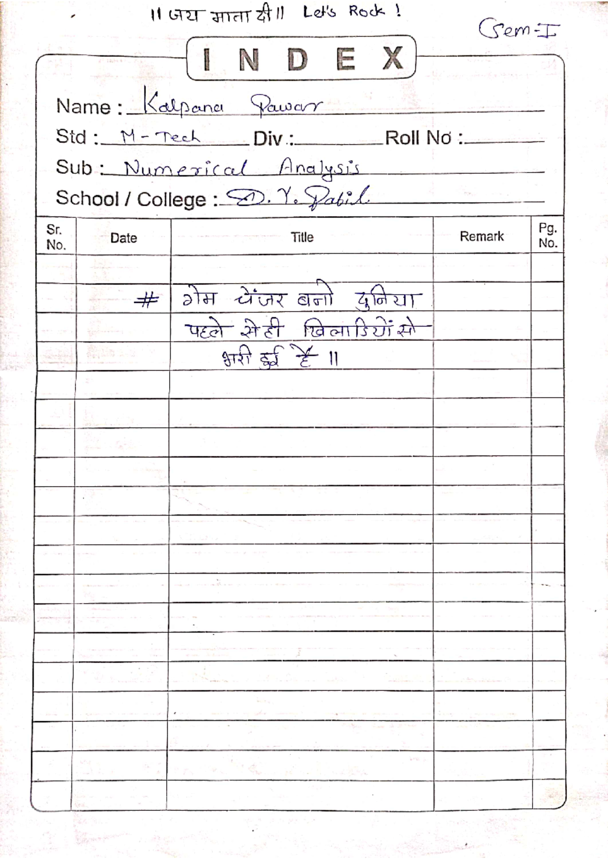 Numerical analysis notes - 11GT HITT All Rock ! INDEX Name : Kalpana ...
