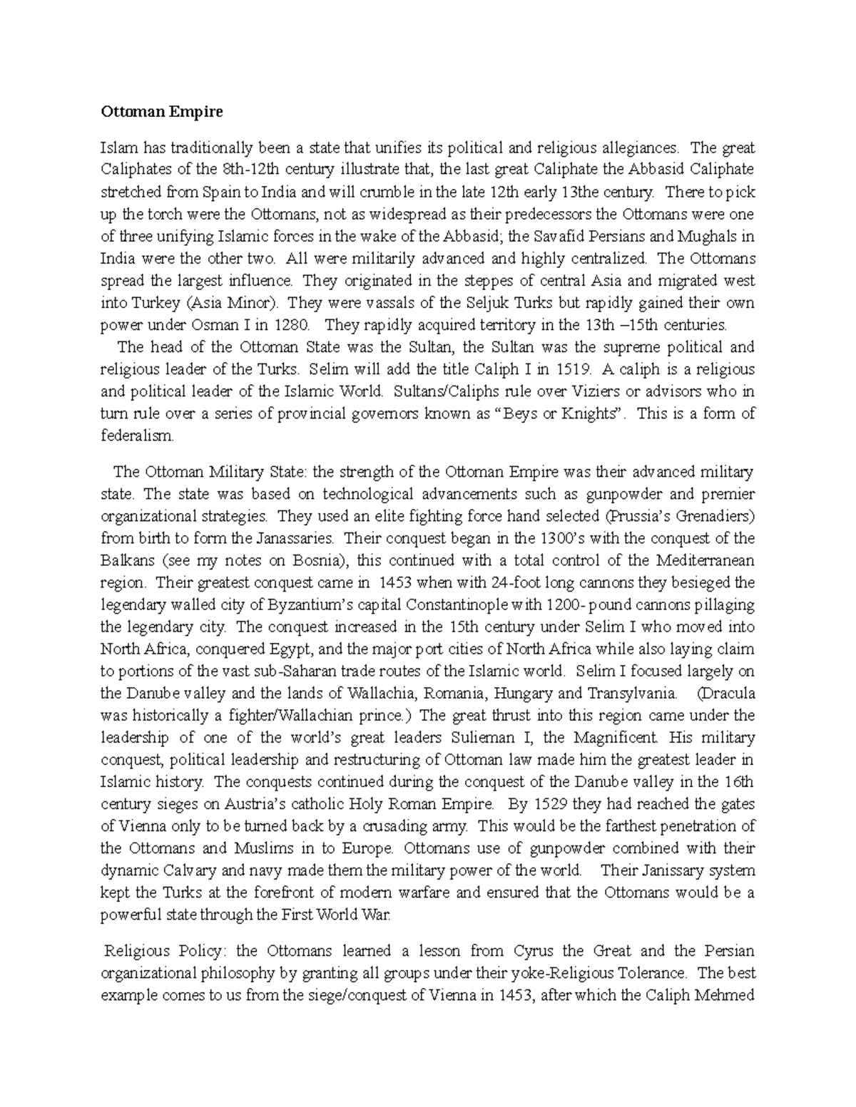 Ottoman reading - Ottoman Empire Islam has traditionally been a state ...