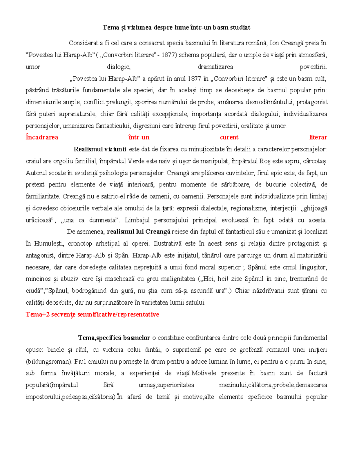 1.Povestea lui Harap-Alb de Ion Creangă(basmul cult) - Tema și viziunea ...