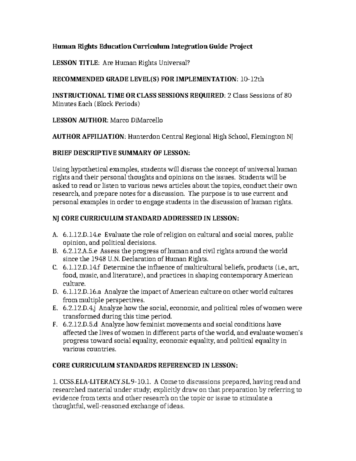 Lesson 10 are human rights universal - Human Rights Education ...