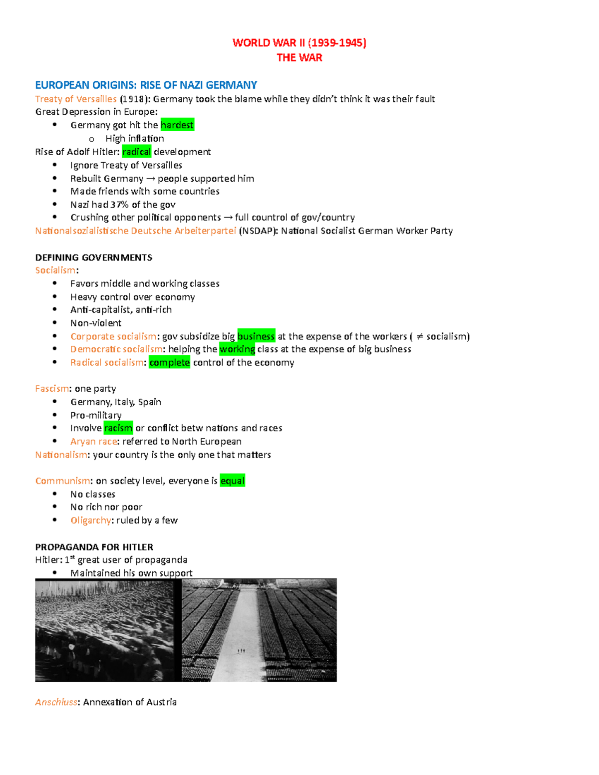 Hist 21-WW2 - Lecture notes 6 - WORLD WAR II (1939-1945) THE WAR ...