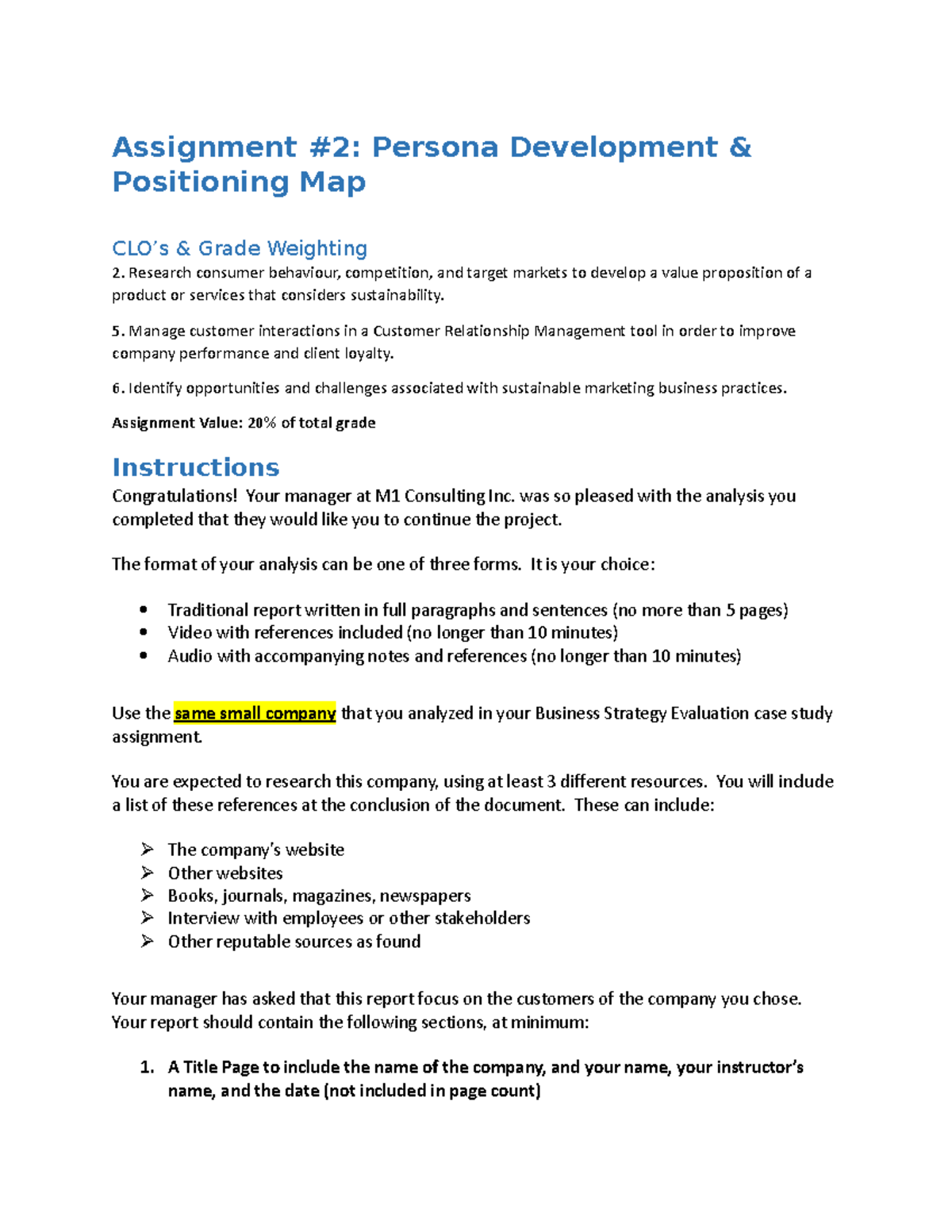 Persona Development Positioning Map Assignment - Studocu