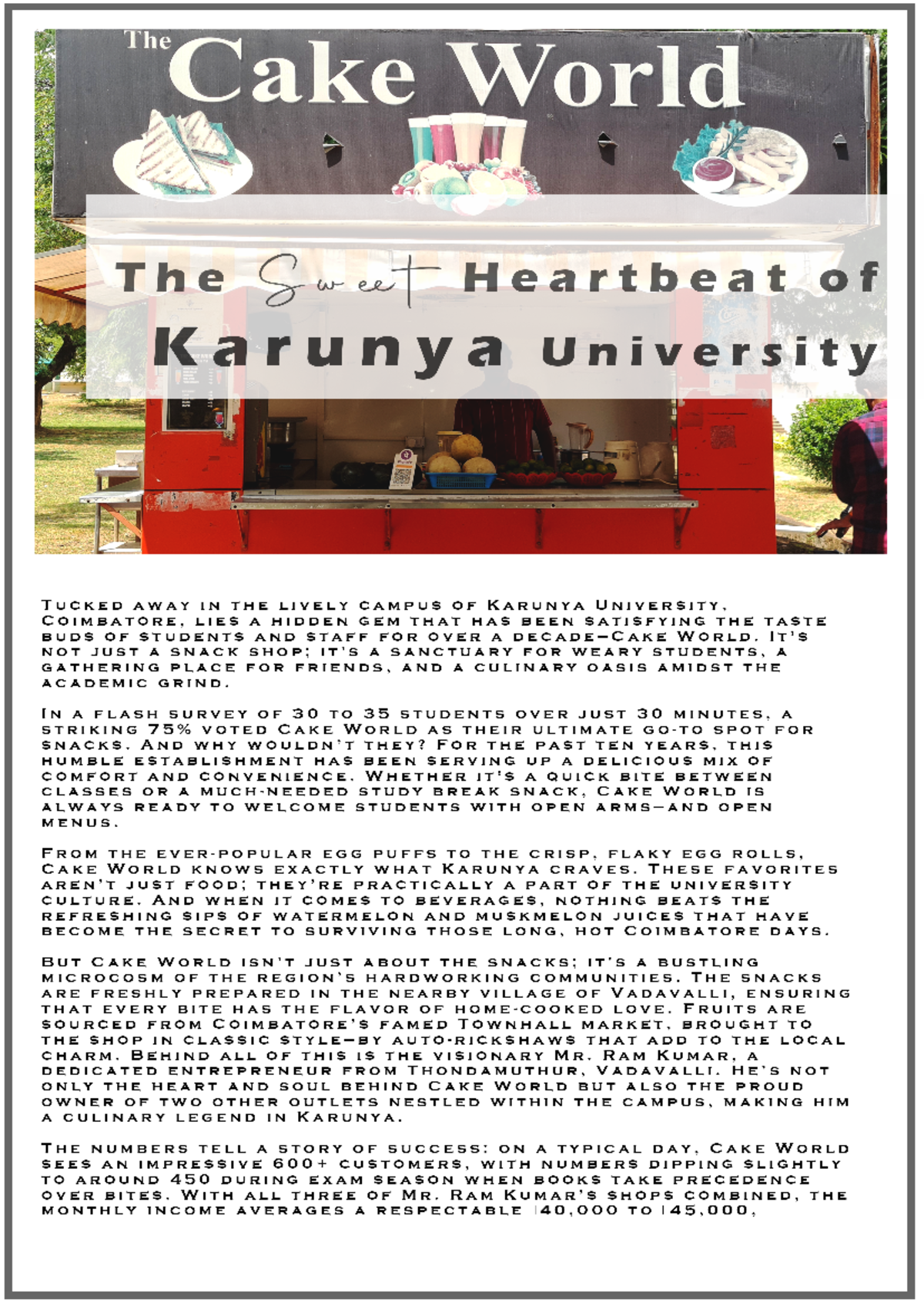article of karunya cake world - The Cake World The Sweet Heartbeat of Karunya University TUCKED ...
