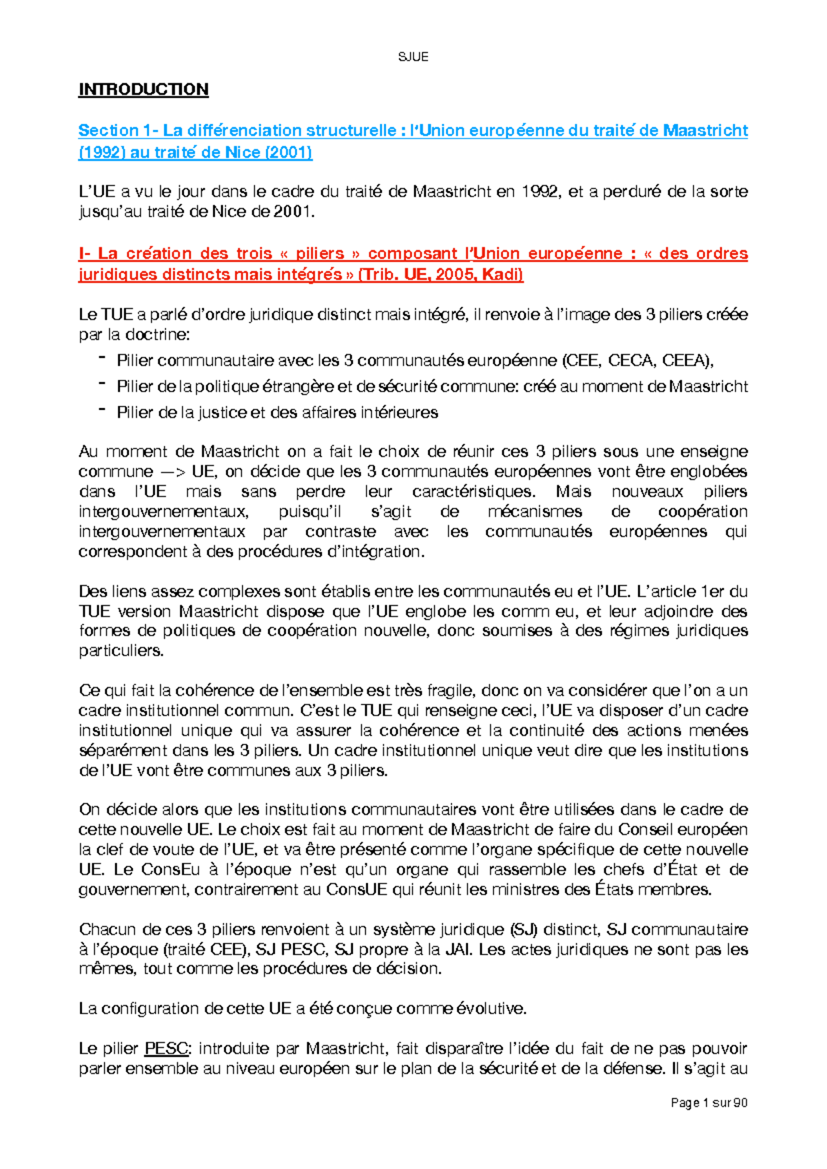 SJUE - Notes SJUE - INTRODUCTION Section 1 - La diffé renciation ...