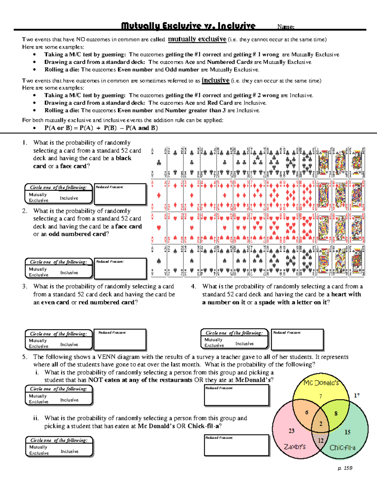 Day 05 - 2 - Mutually Exclusive Events Practice - Mutually Exclusive vs ...