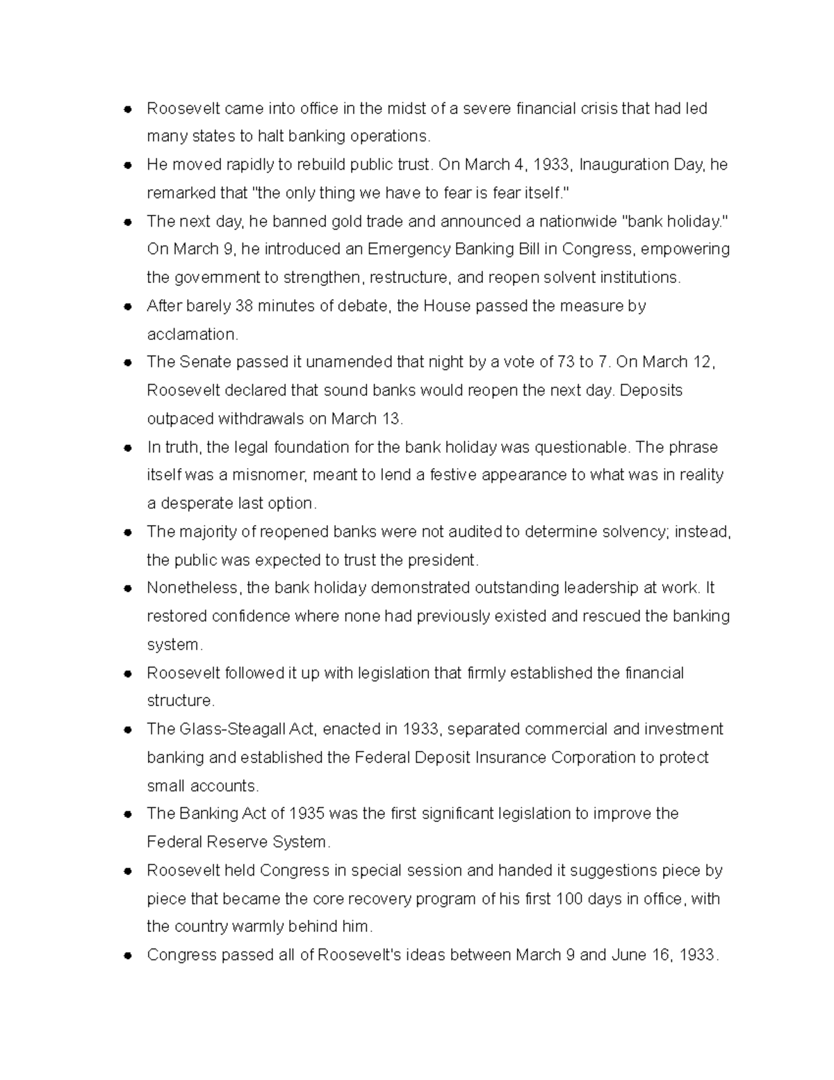 The First New Deal - Lecture notes from class - Roosevelt came into ...