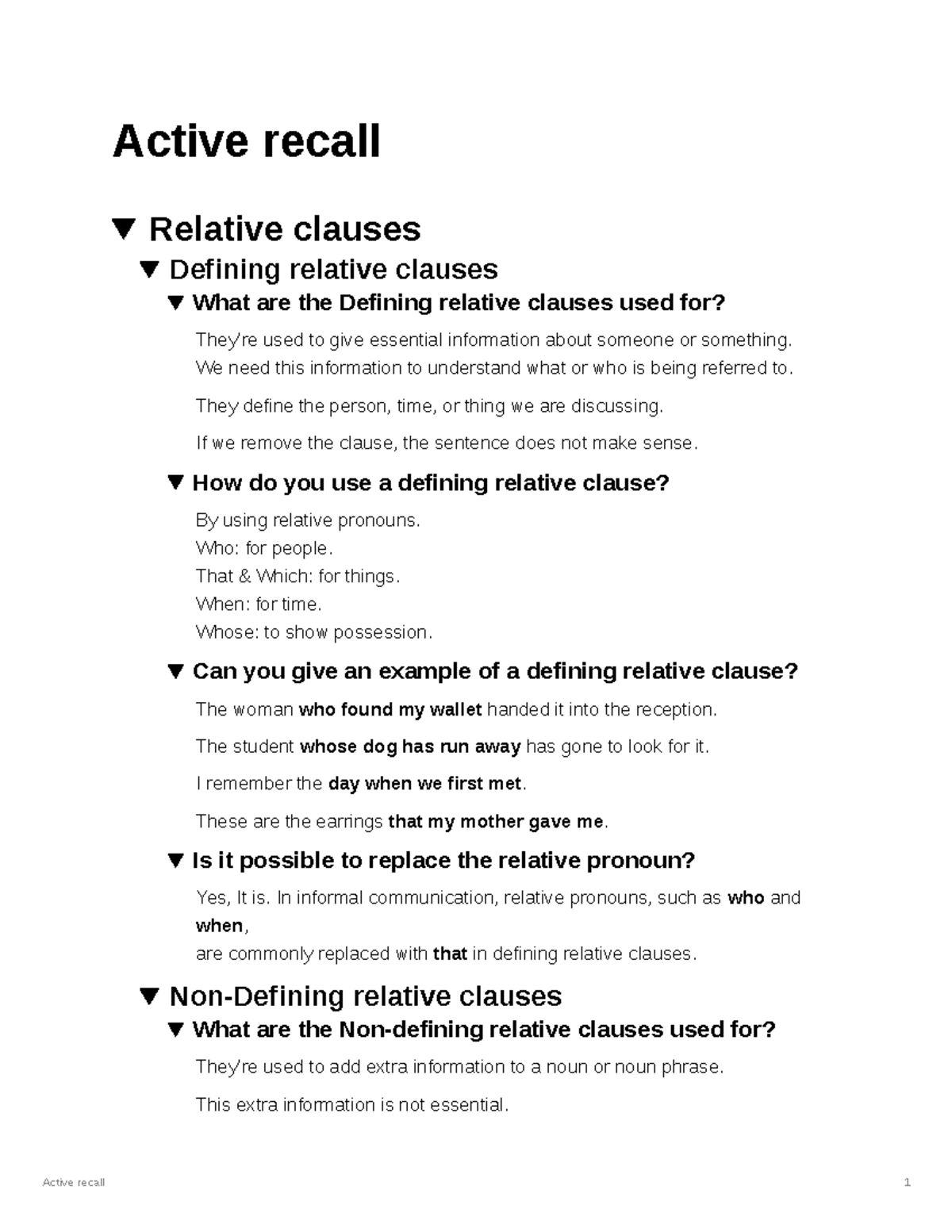 Grammar Active recall - Apuntes inglés avanzado - Active recall ...