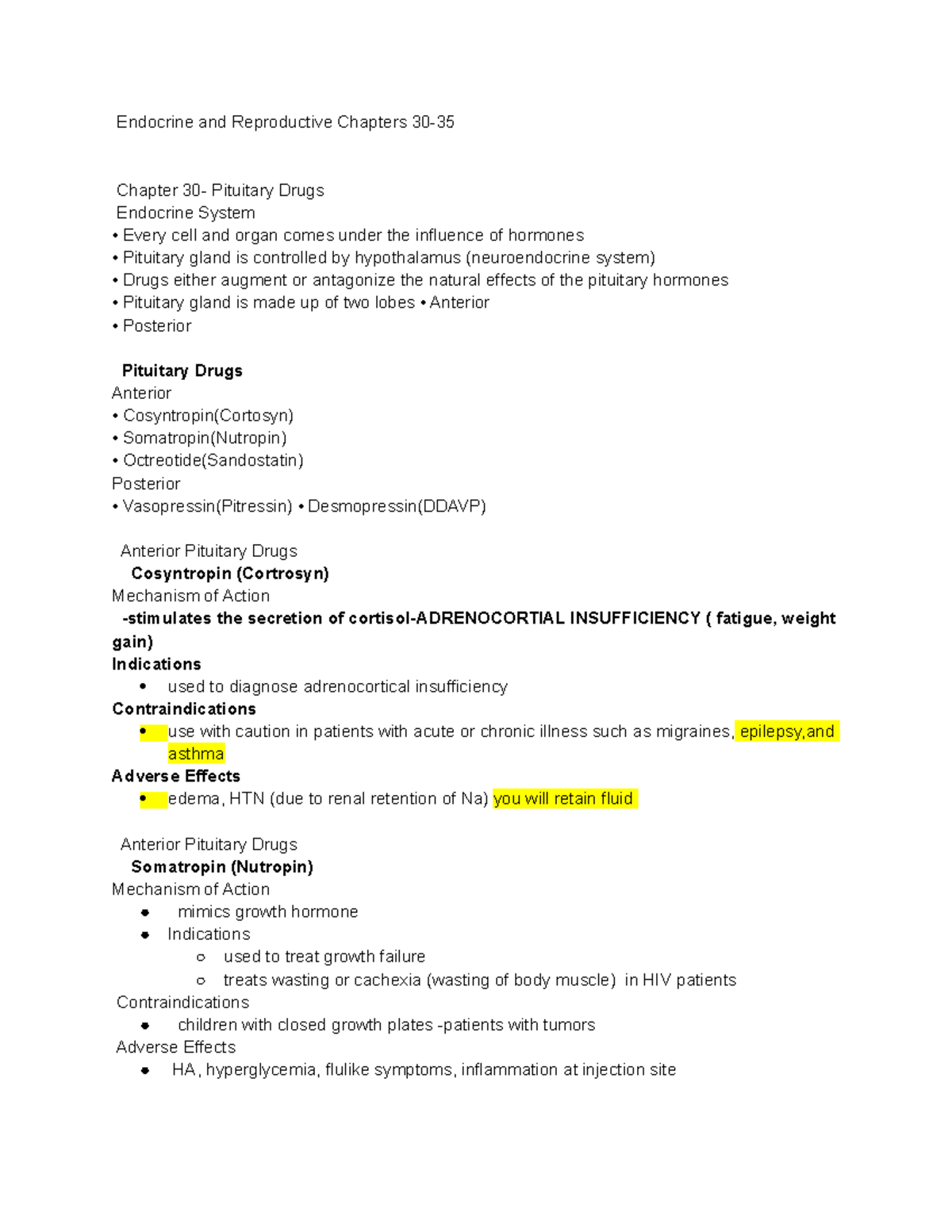 Pharm-endocrine and reproductive - Endocrine and Reproductive Chapters ...