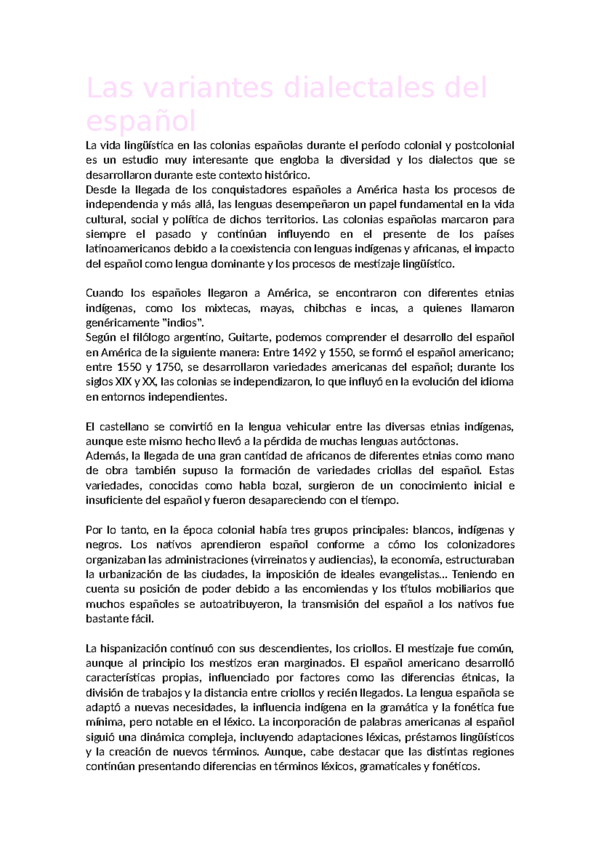 Las variantes dialectales del español - Las variantes dialectales del ...