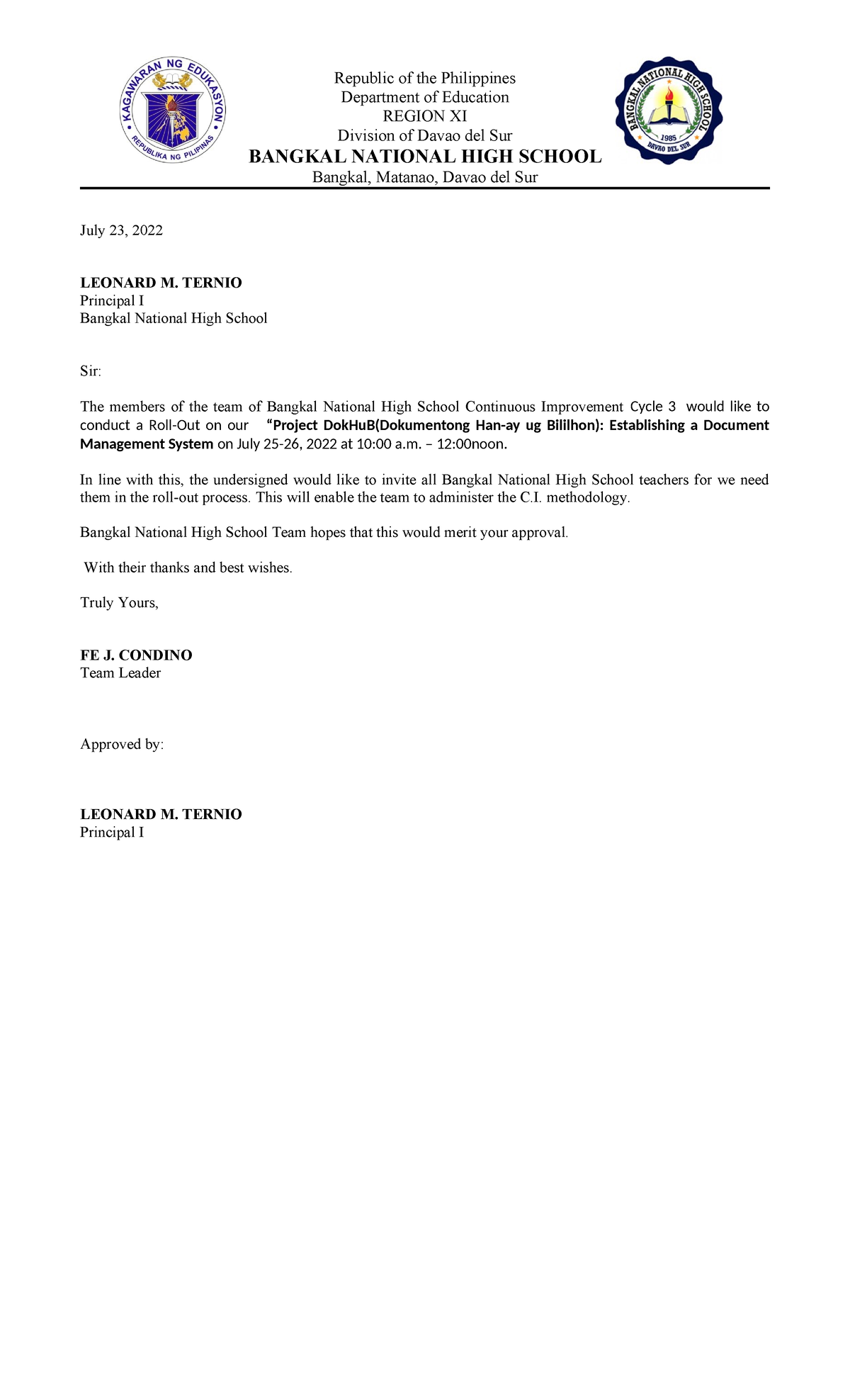 C. I. Letter roll-out - Republic of the Philippines Department of ...