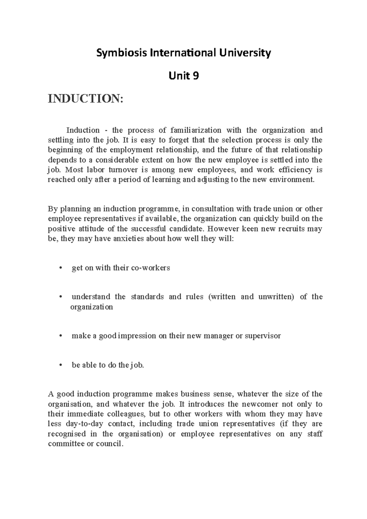 Unit -9 Induction - Symbiosis International University Unit 9 INDUCTION ...