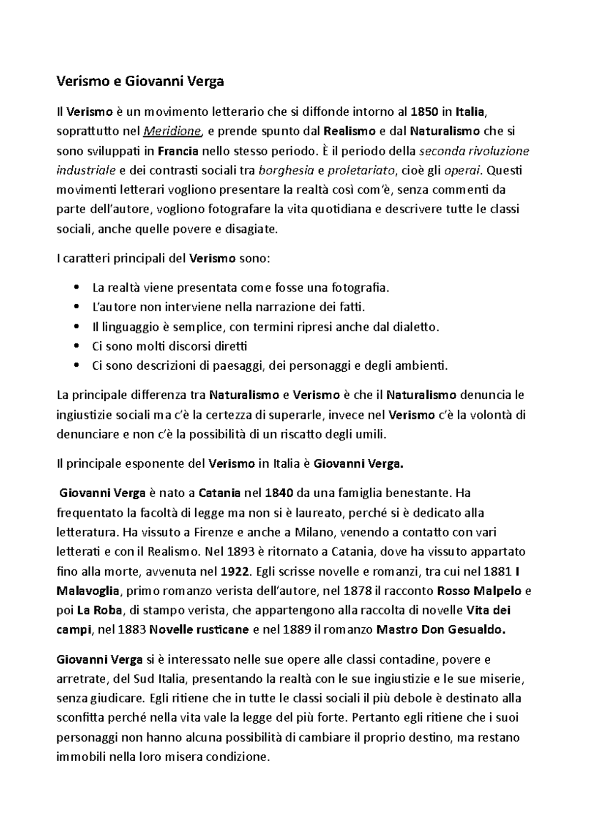 Verga e verismo per Miriam - Verismo e Giovanni Verga Il Verismo è un movimento letterario che ...