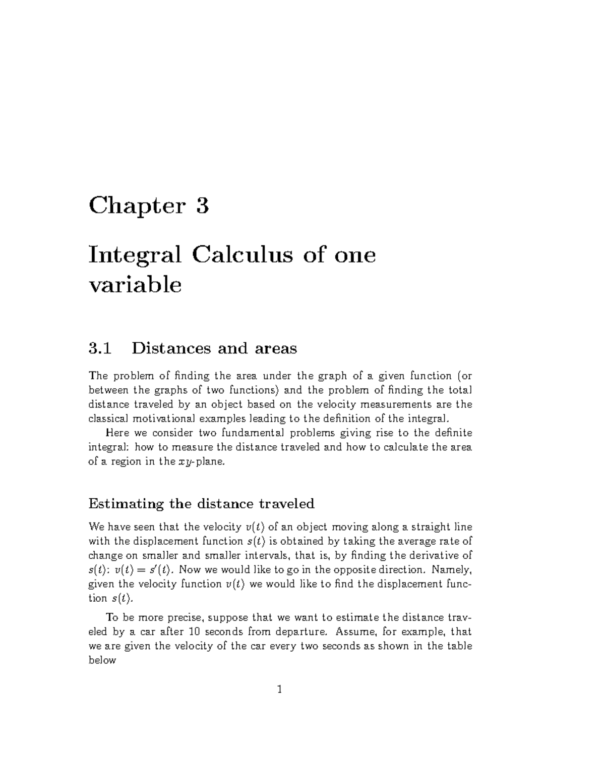 Section 3-1 - Chapter 3 Integral Calculus of one variable 3 Distances ...