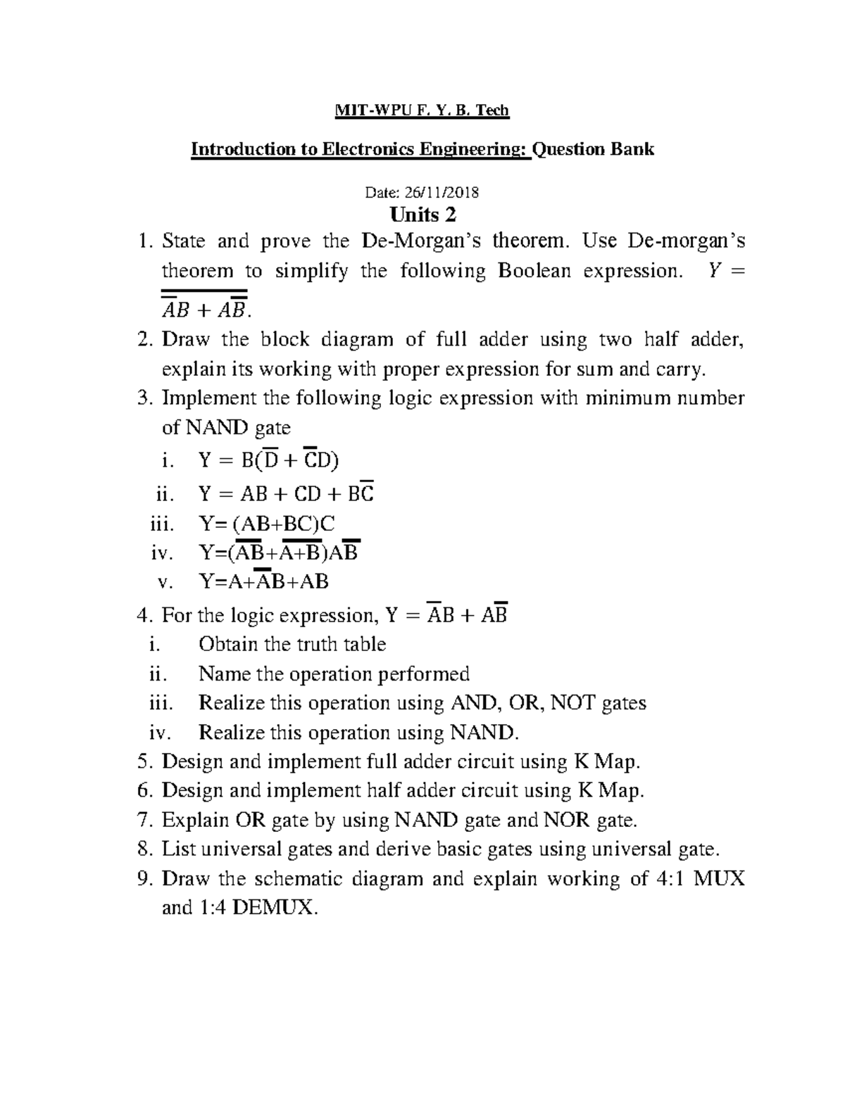 QB UNIT 2 - MIT-WPU F. Y. B. Tech Introduction to Electronics ...