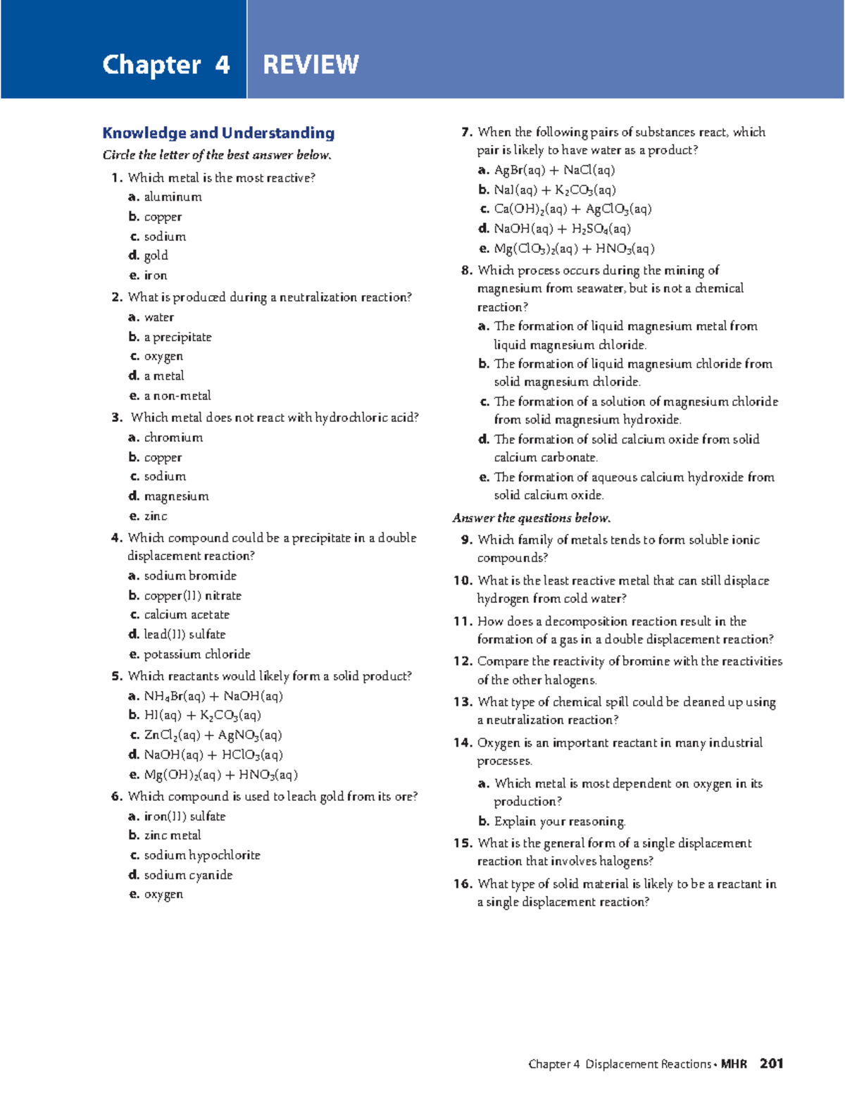 4 Review - Chapter 4 REVIEW Knowledge and Understanding Circle the ...