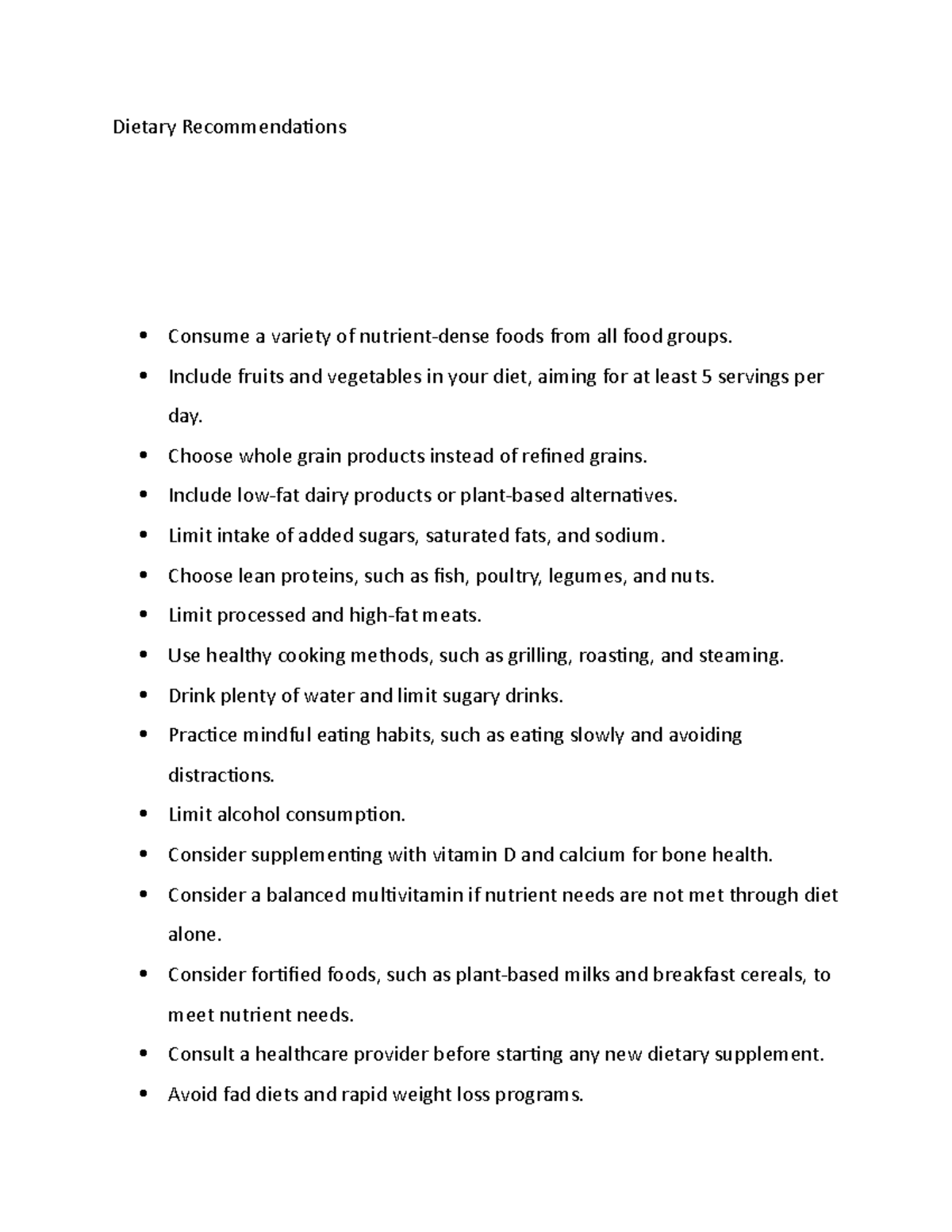 Dietary Recommendations - Include fruits and vegetables in your diet ...