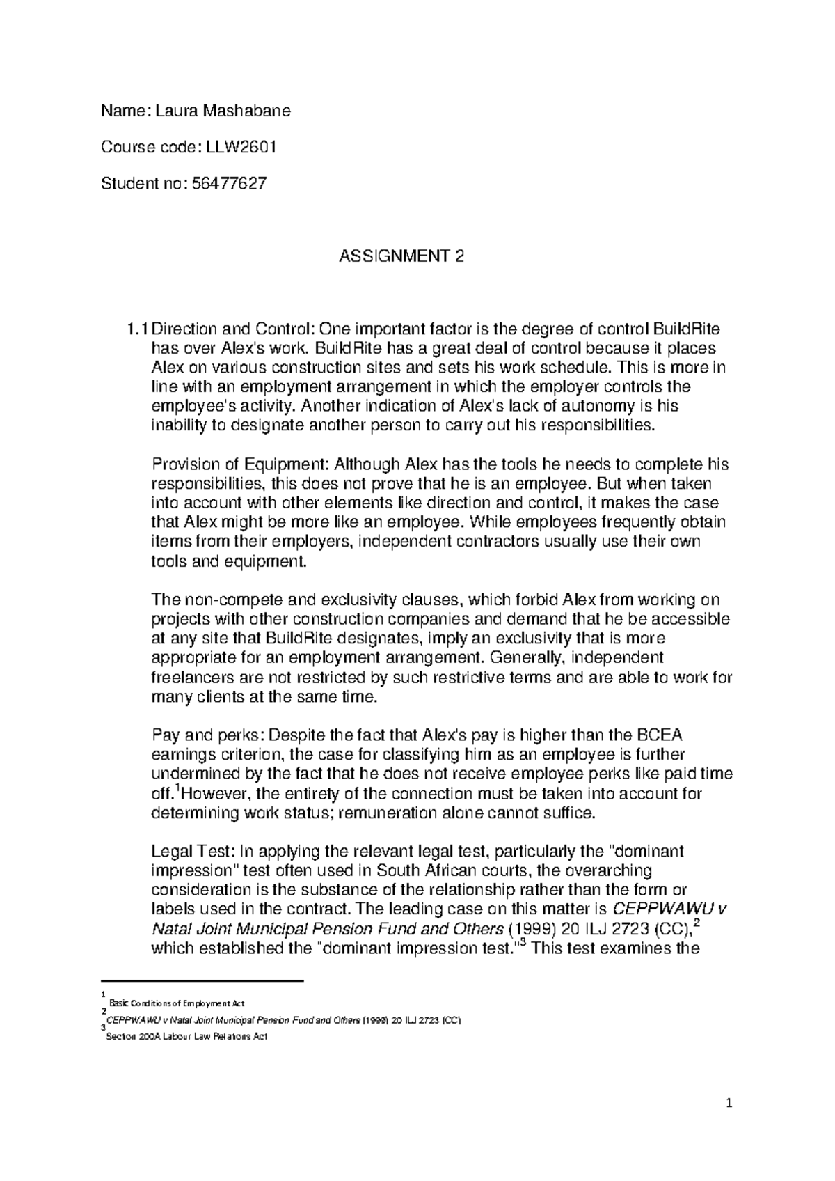 Assignment 2 LLW2601 - Name: Laura Mashabane Course code: LLW Student ...