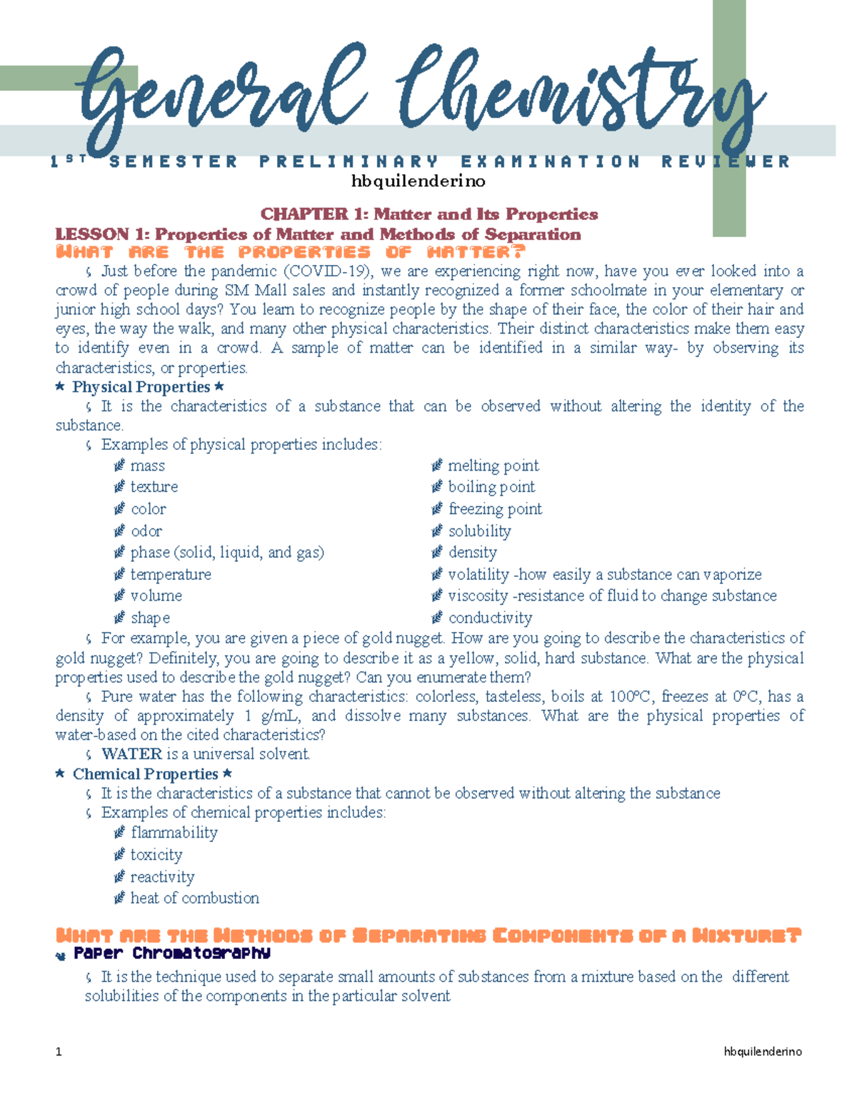 Genchem S1-E1 - Grade 12 1st Semester Preliminary Exam Reviewer ...