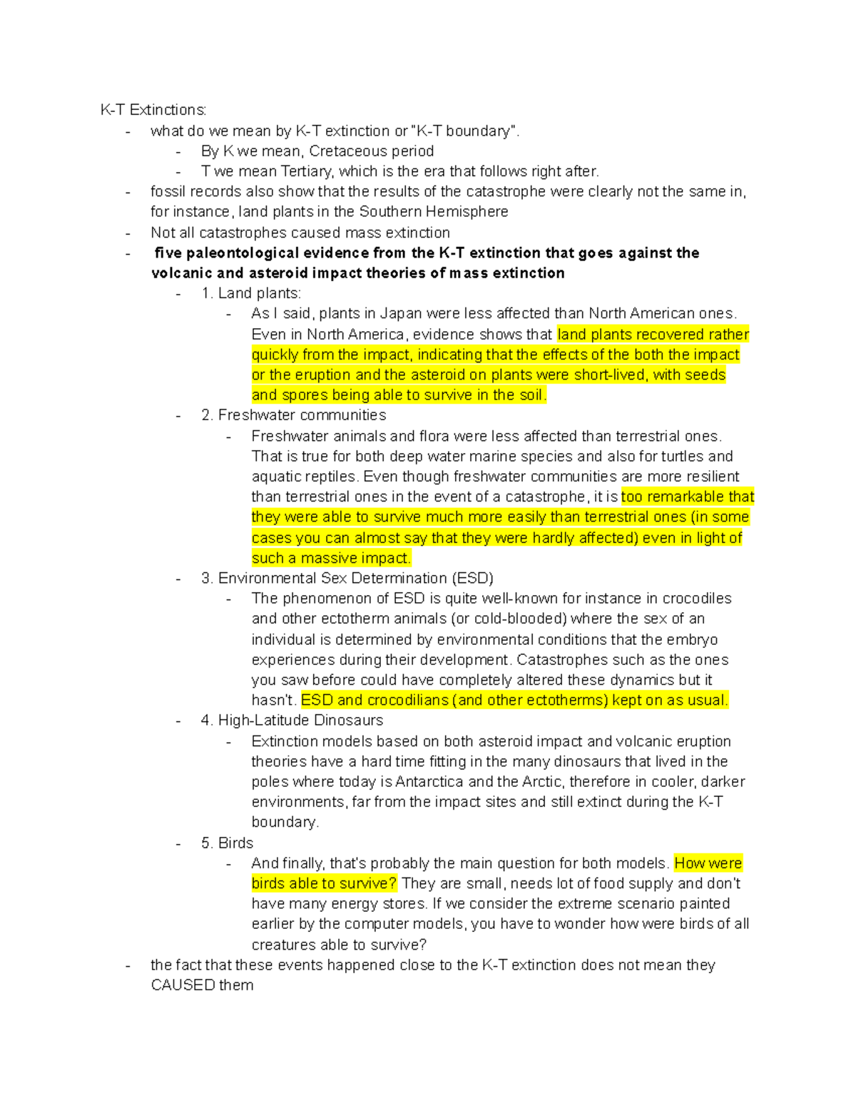 Exam - Final Exams notes - K-T Extinctions: - what do we mean by K-T ...