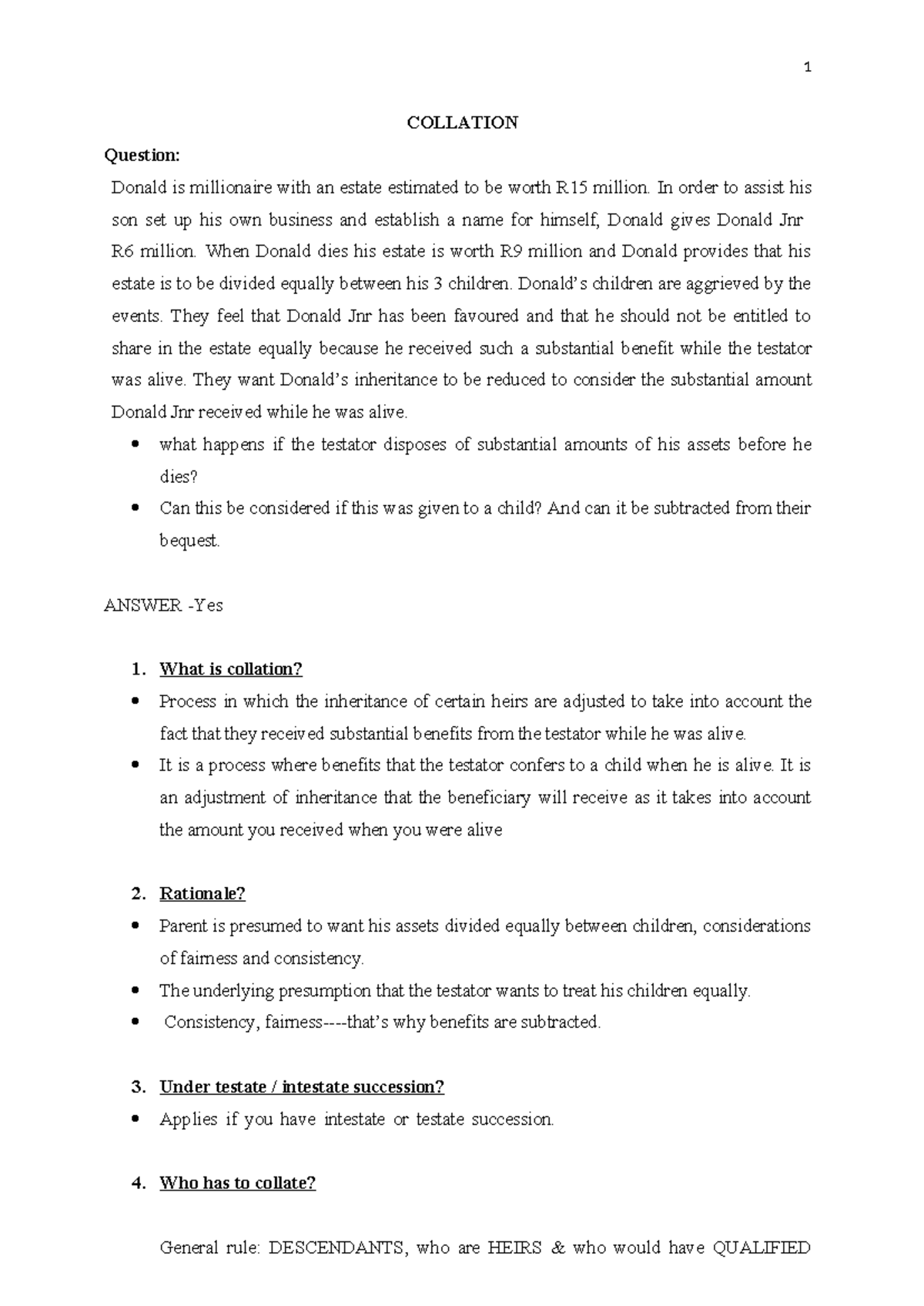 Devs secret collation notes - COLLATION Question: Donald is millionaire ...