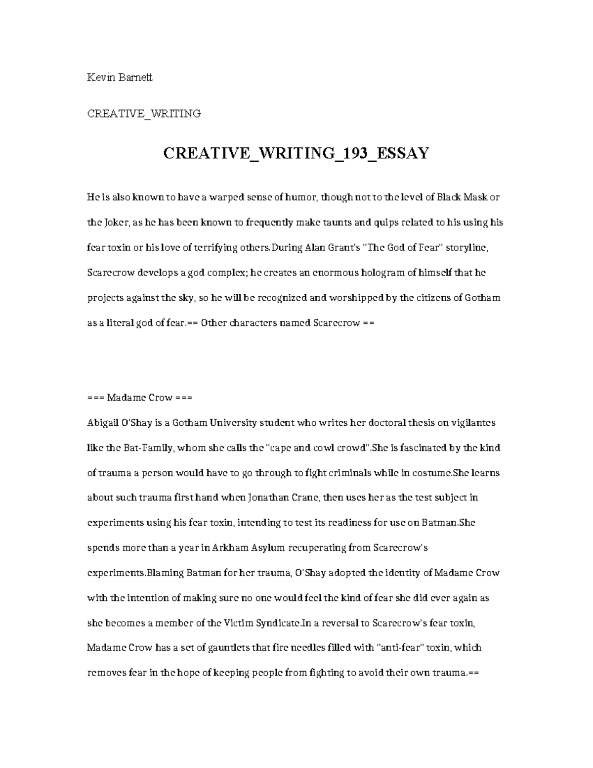 Creative Writing 193 Essay - Kevin Barnett CREATIVE_WRITING CREATIVE ...