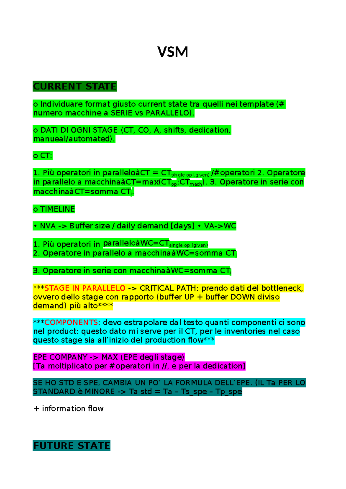 Schema-VSM - VSM CURRENT STATE o Individuare format giusto current ...
