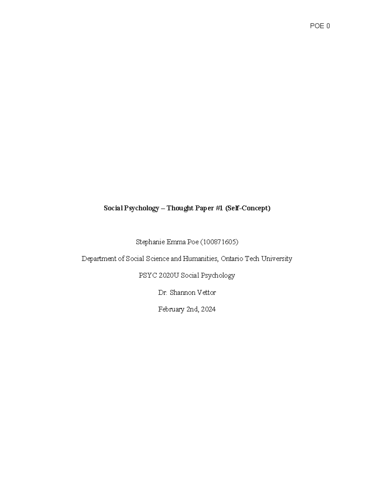 Social Psychology – Thought Paper #1 - Stephanie Emma Poe - Social ...