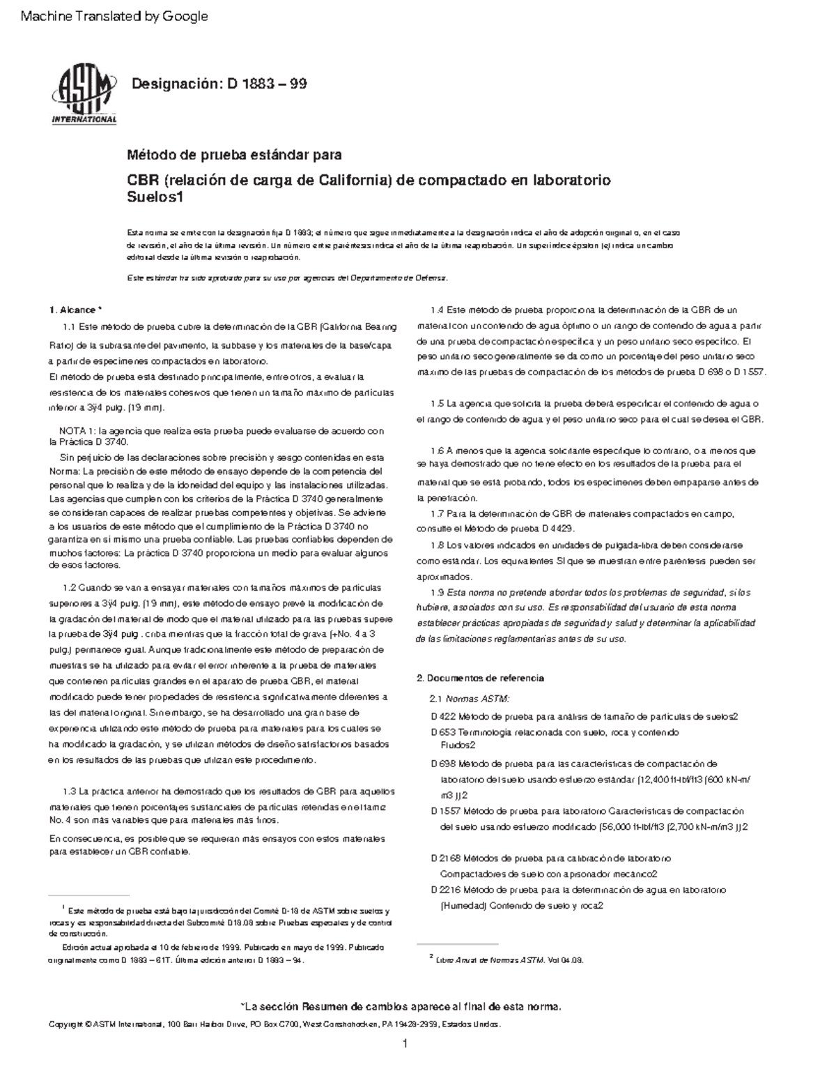 Ensayo CBR ASTM D 1883 - *La sección Resumen de cambios aparece al final de esta norma. 1 Esta ...