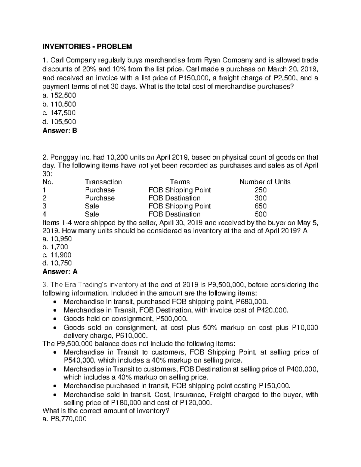 Pdfcoffee - several problems with answers concerning IAS 2 Cost formulas and other inventory ...