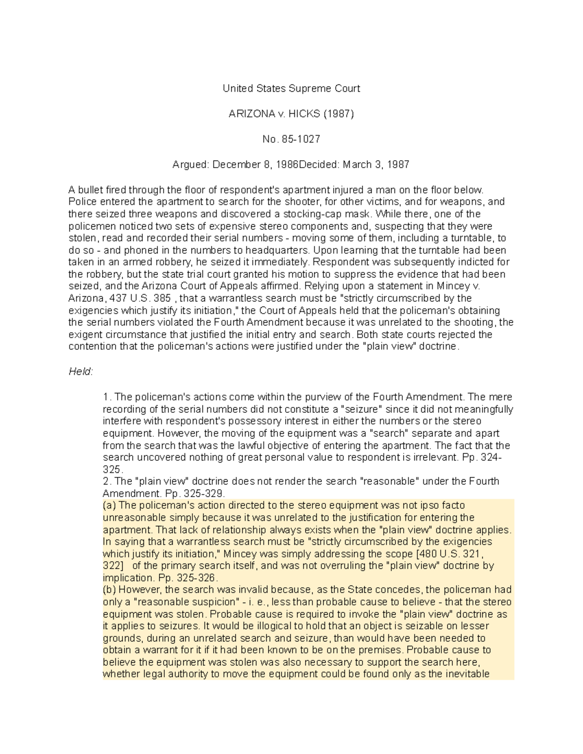 1. Arizona v. Hicks aweawe - United States Supreme Court ARIZONA v ...