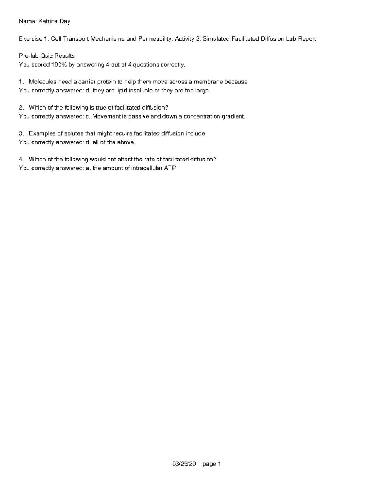 Lab 1a activity 2 - lab assignment - Name: Katrina Day Exercise 1: Cell ...