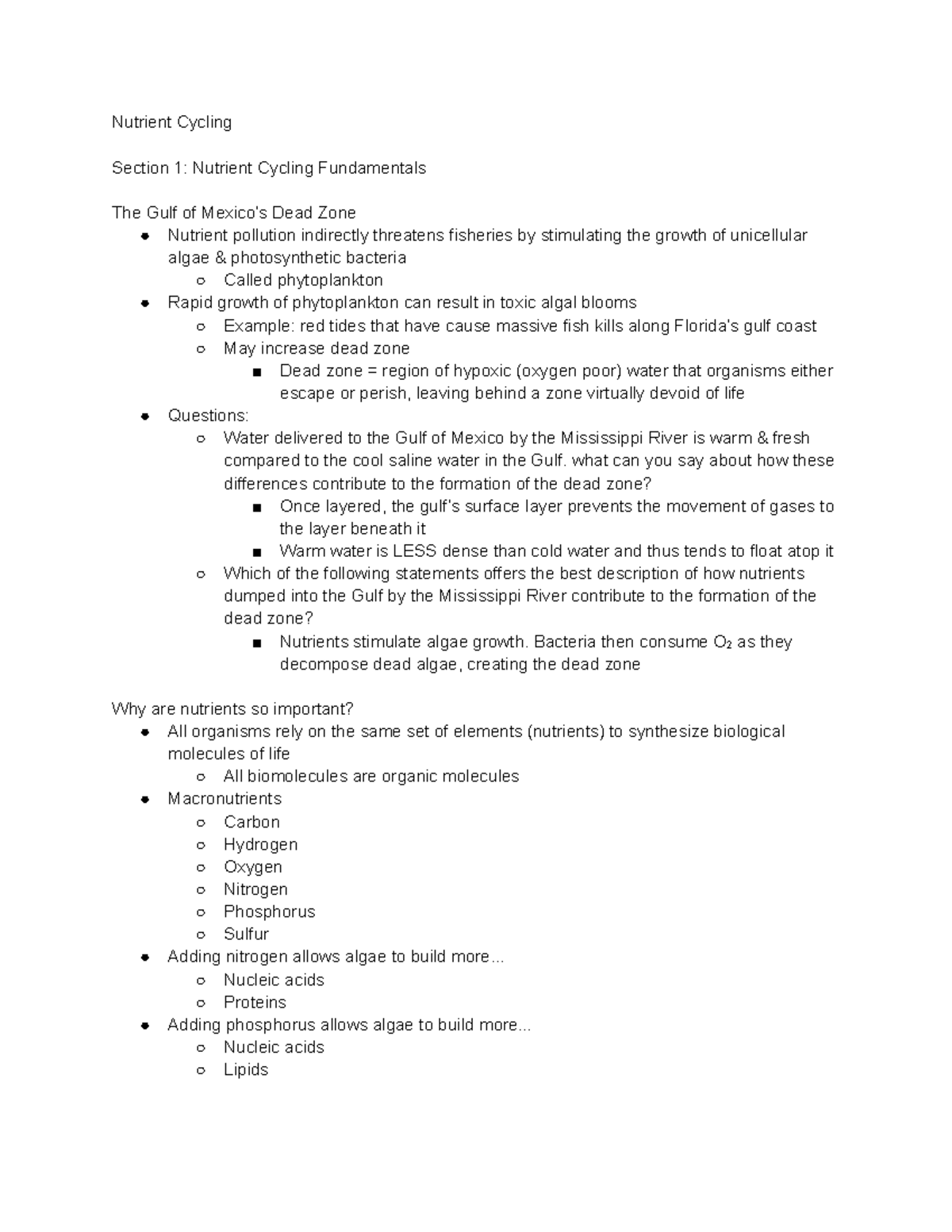 Nutrient Cycling notes - Nutrient Cycling Section 1: Nutrient Cycling ...