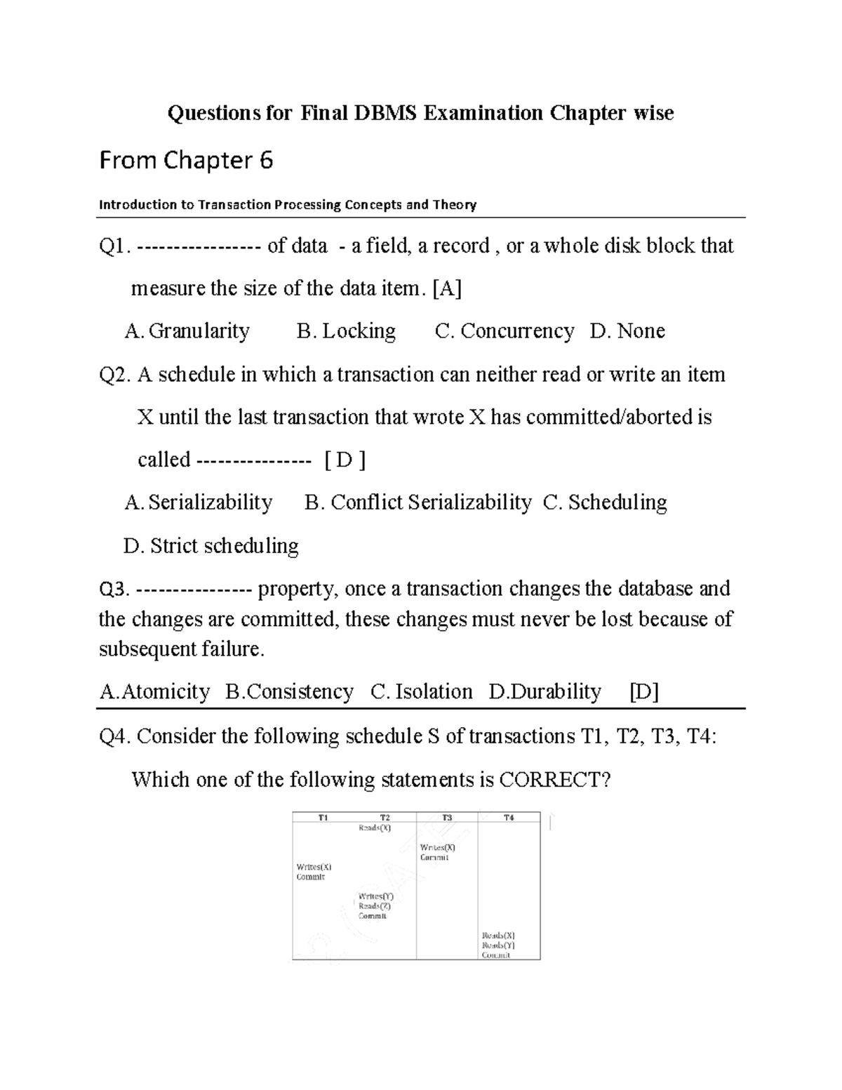 DBMS final - general pysics - Questions for Final DBMS Examination Chapter wise From Chapter 6 ...