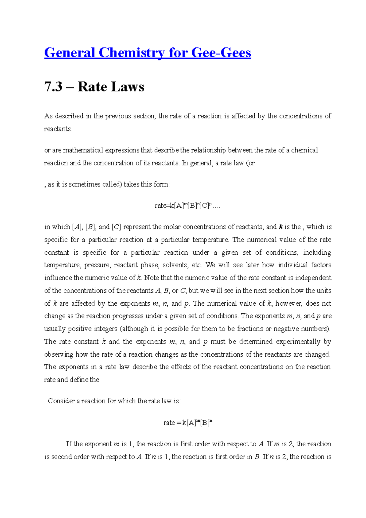General Chemistry for Gee - General Chemistry for Gee-Gees 7 – Rate ...