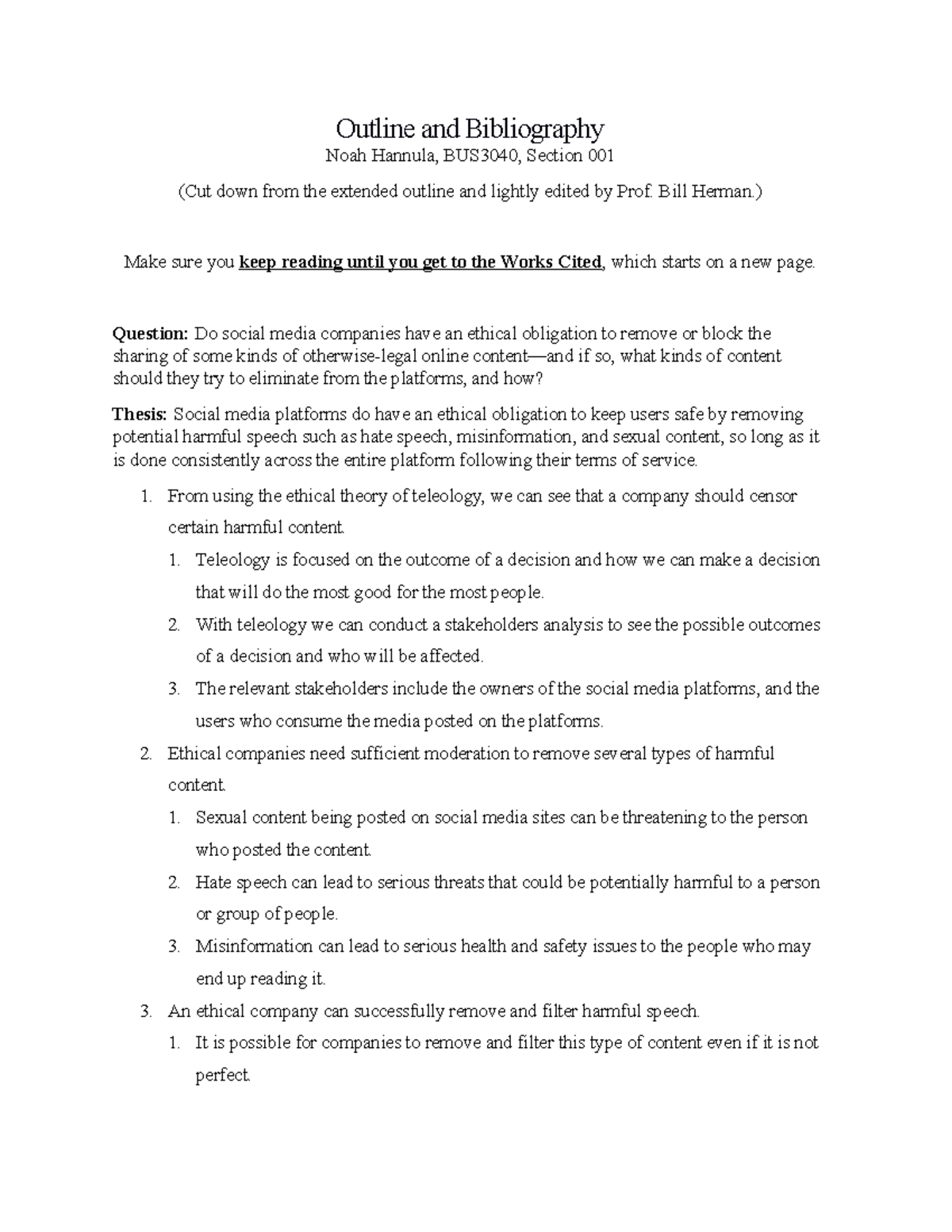 Example Outline and Bibliography BUS 3040 Hannula - Outline and ...