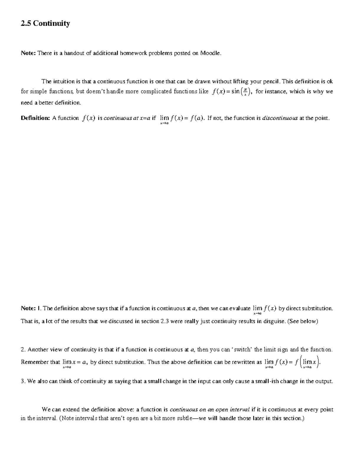 Cal 1-study guide 2.5 - 2 Continuity Note: There is a handout of ...