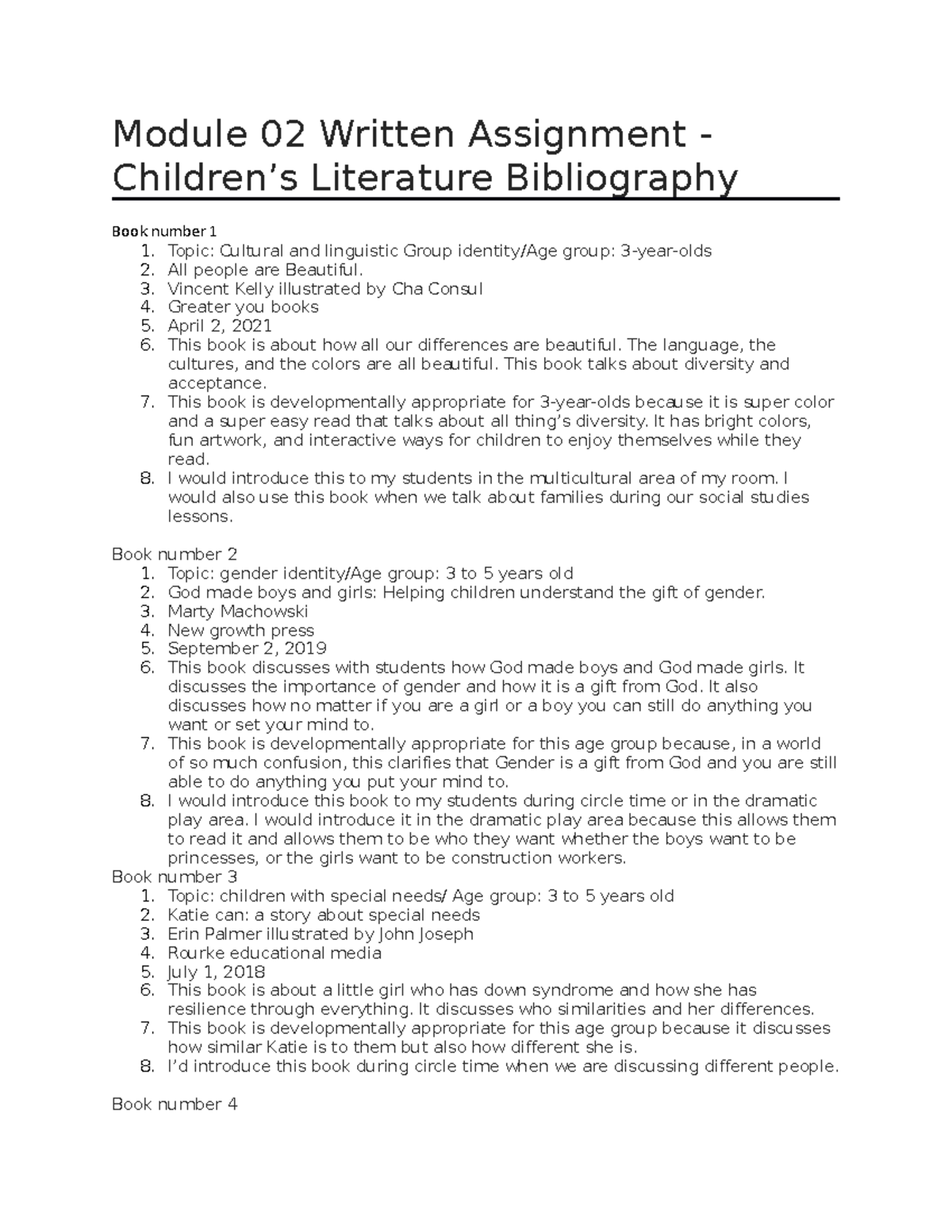 Awest bibliography 111923 - Module 02 Written Assignment - Children’s ...