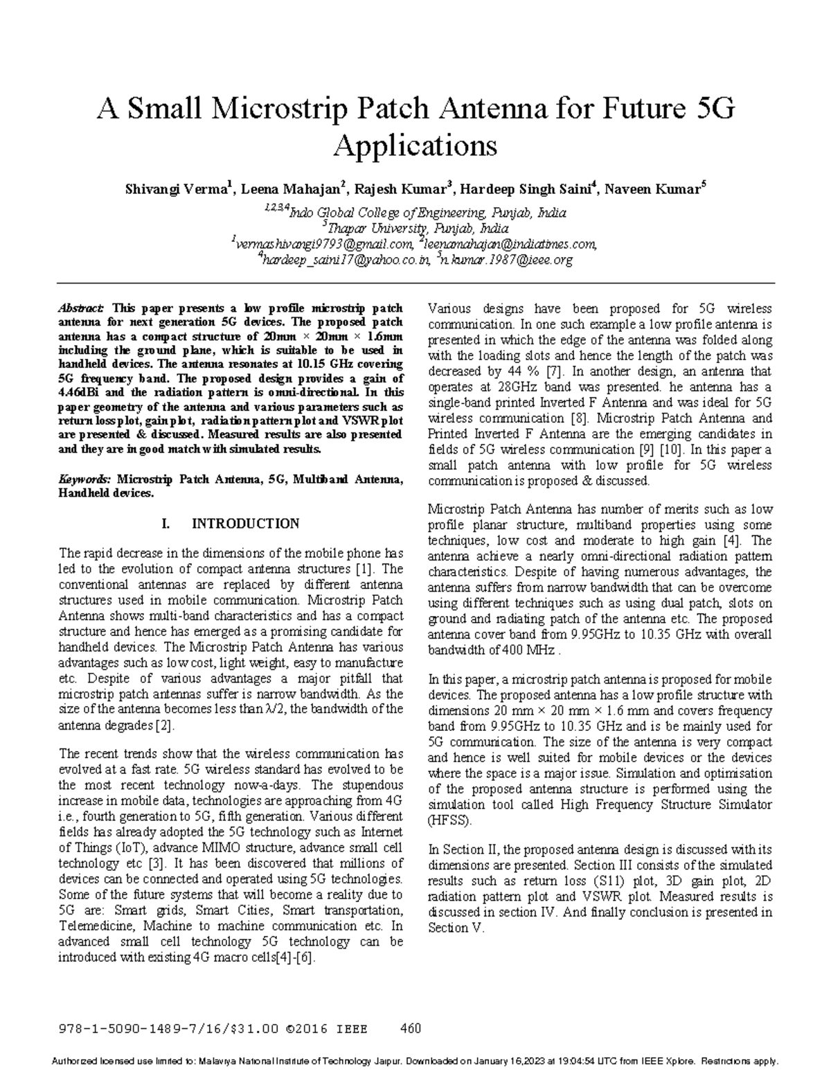 A small microstrip patch antenna for future 5G applications - 978-1 ...