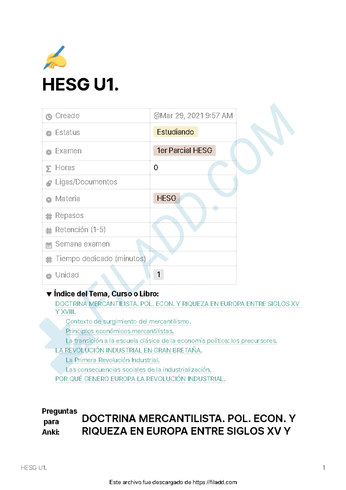 HESG U1...resumen uni1 - HESG U1. 1 HESG U1. Creado Estatus Estudiando ...