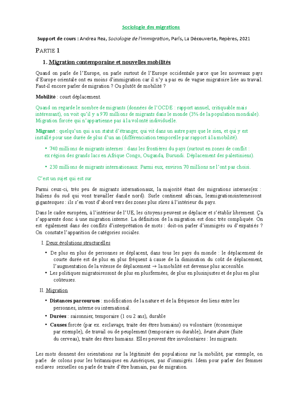 Sociologie des migrations - cvs 2021 - ULB - Studocu