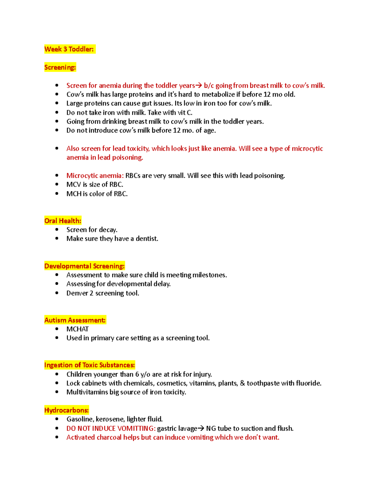 Peds Cardiovascular and GI - Week 3 Toddler: Screening: Screen for ...