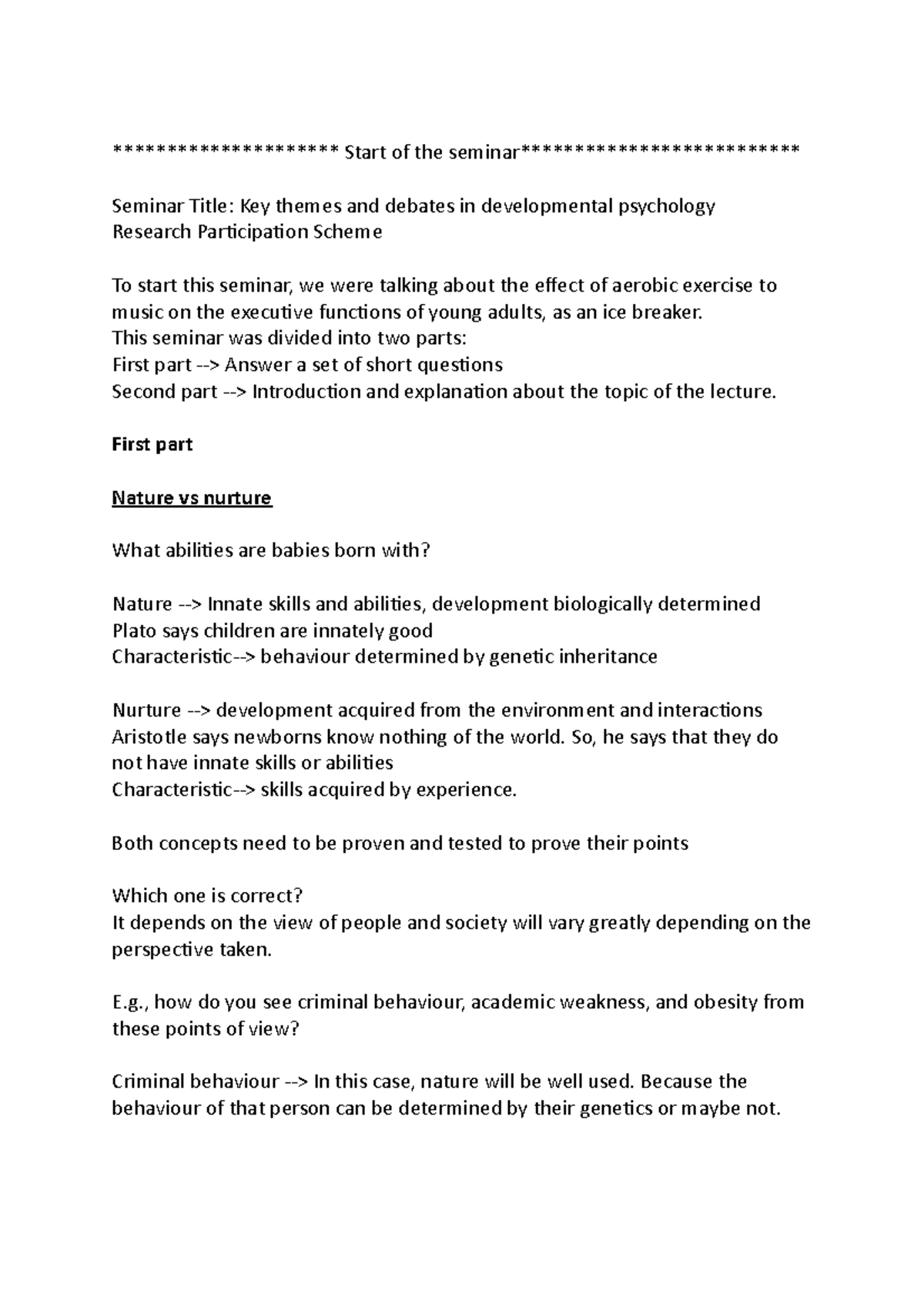 CORE Areas OF Psychology Lecture (week 4) - ********************* Start ...