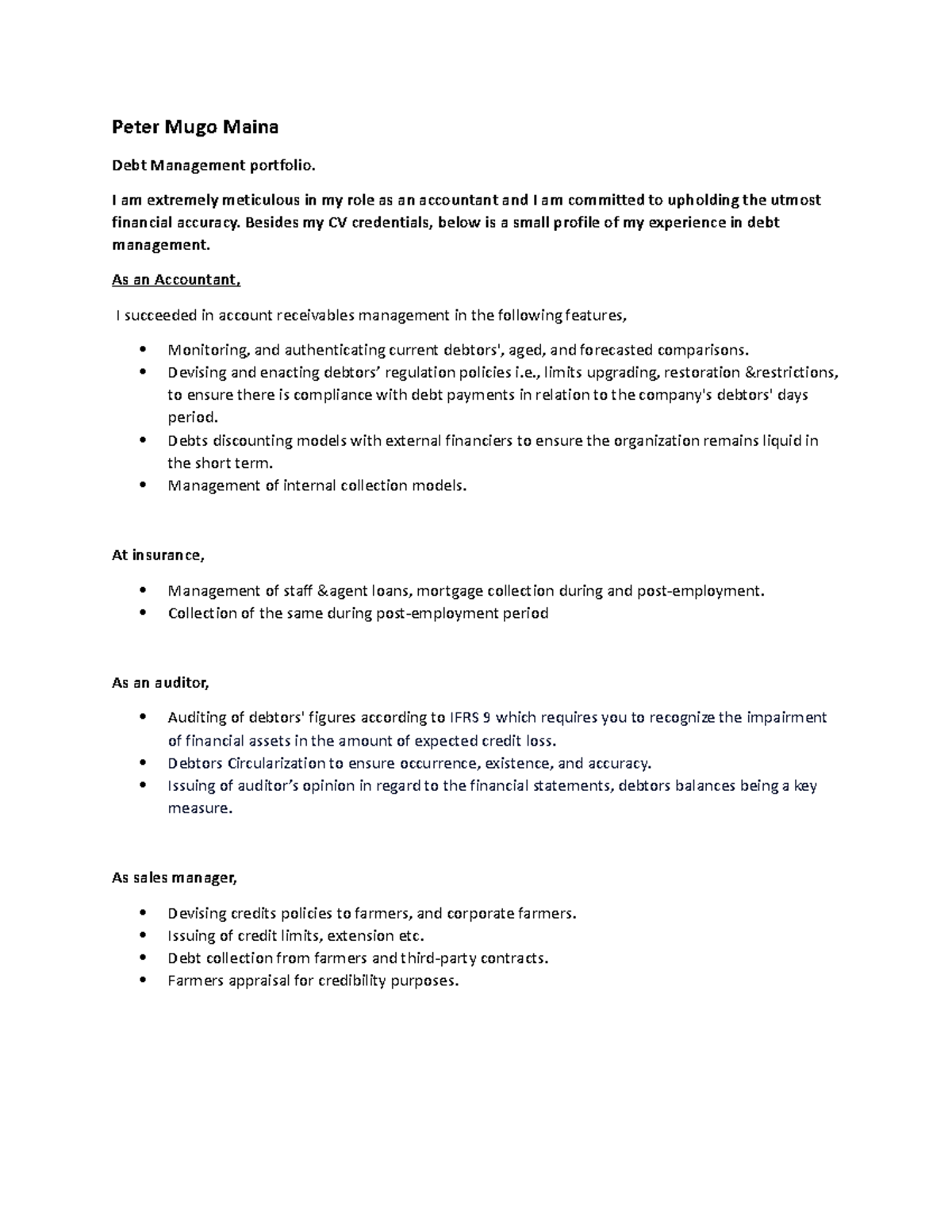 Executive Summary - Peter Mugo Maina Debt Management portfolio. I am ...