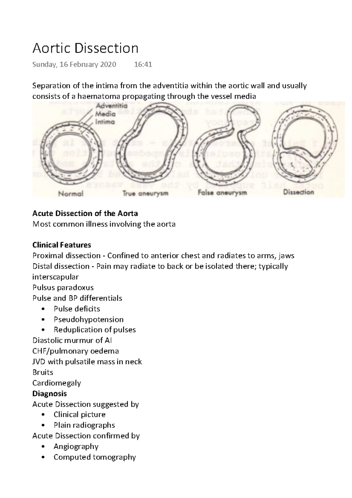 Aortic Dissection - Separation of the intima from the adventitia within ...