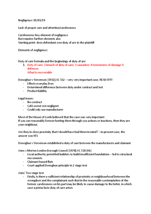 Negligence - Suggested answer – negligence model case study In the tort ...