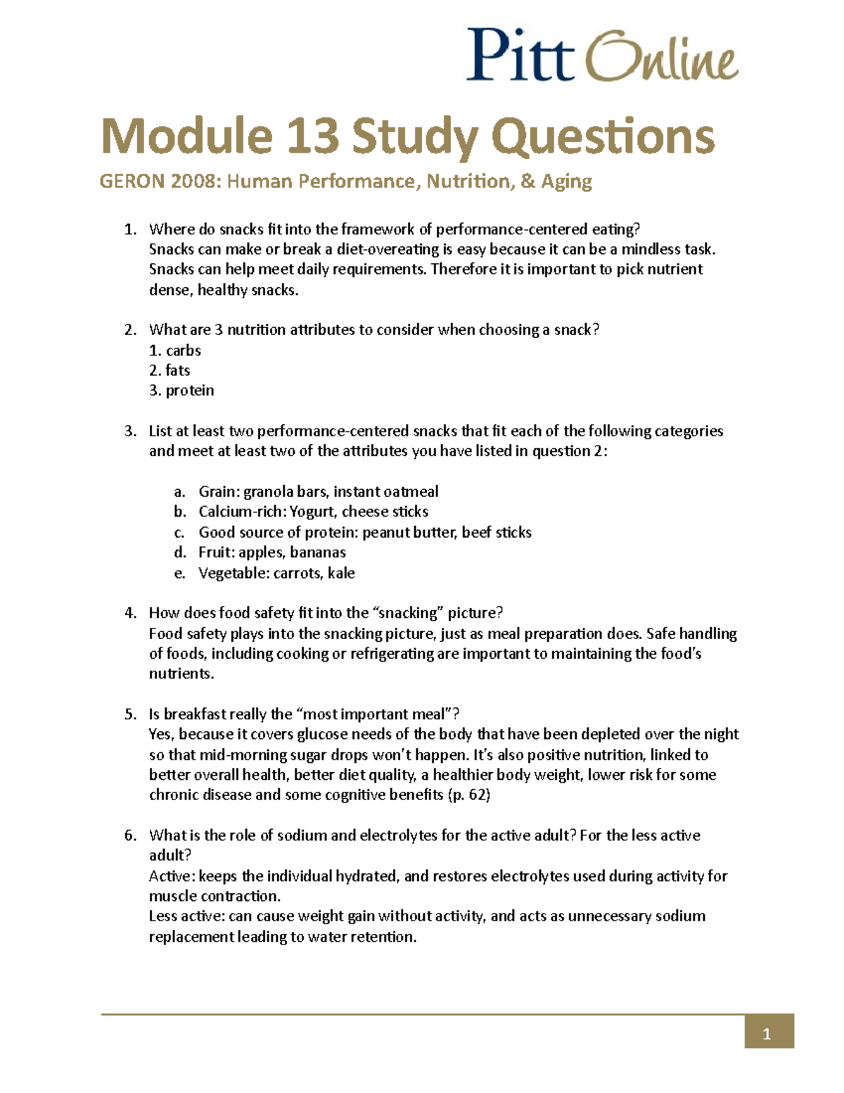 Module 13 Study Questions Answered - 1 Module 13 Study Questions GERON ...