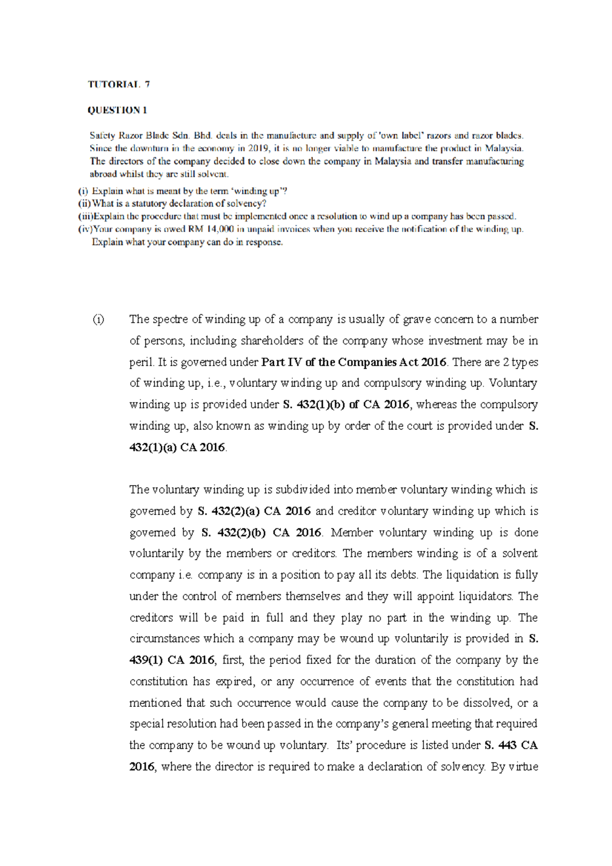 Insolvency T8Q1 - Law of Insolvency - MMU - Studocu